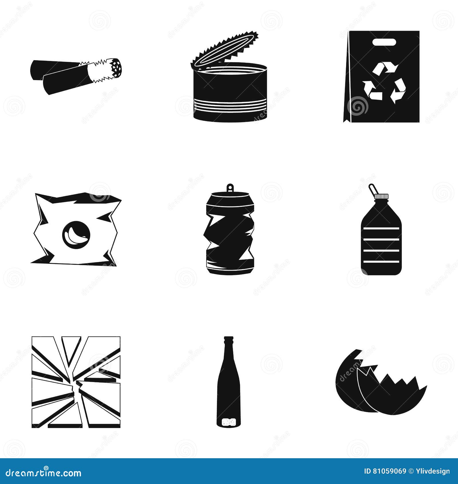 Types of Waste Icons Set, Simple Style Editorial Stock Image ...