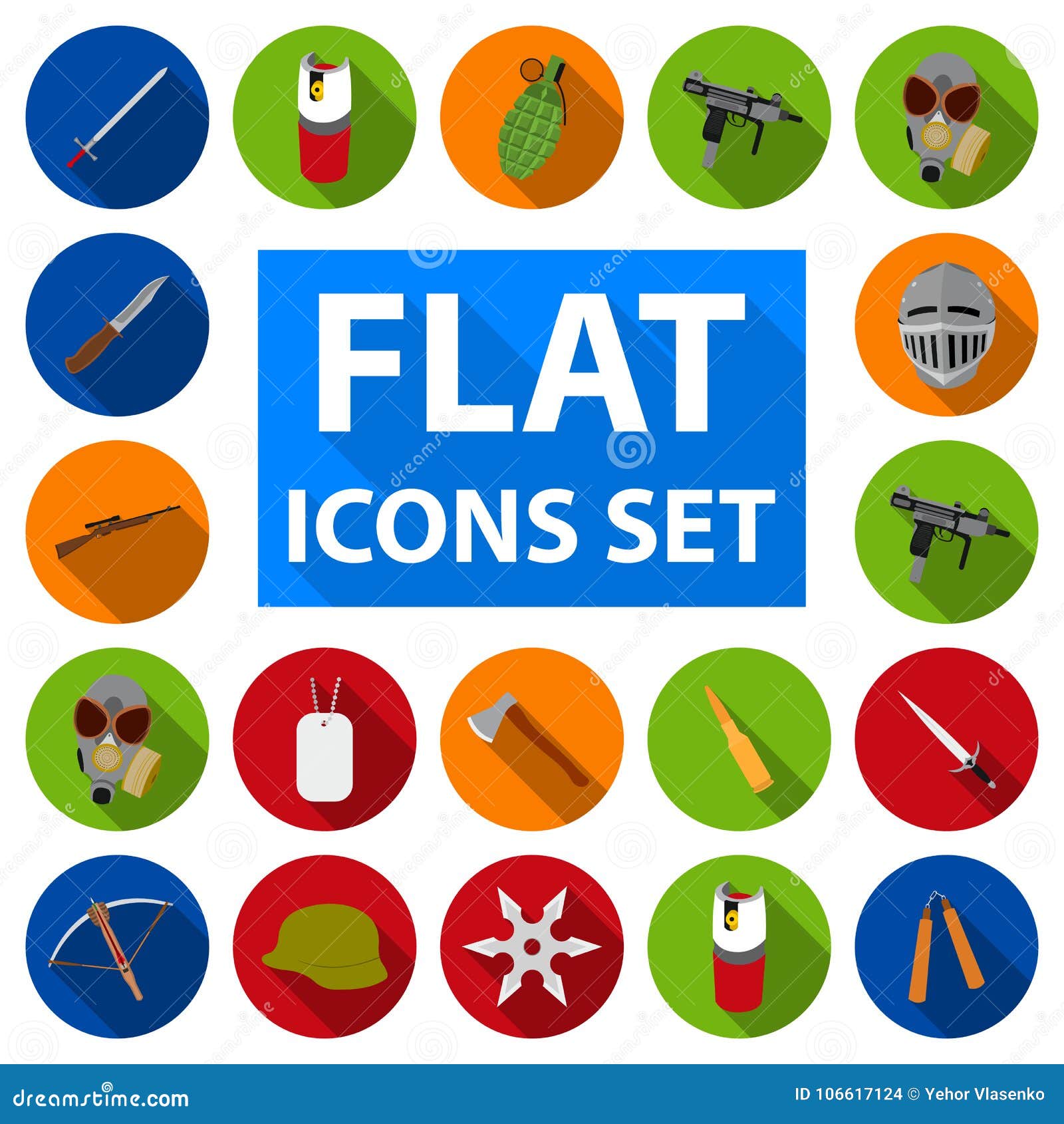 Types of Weapons Flat Icons in Set Collection for Design.Firearms and ...