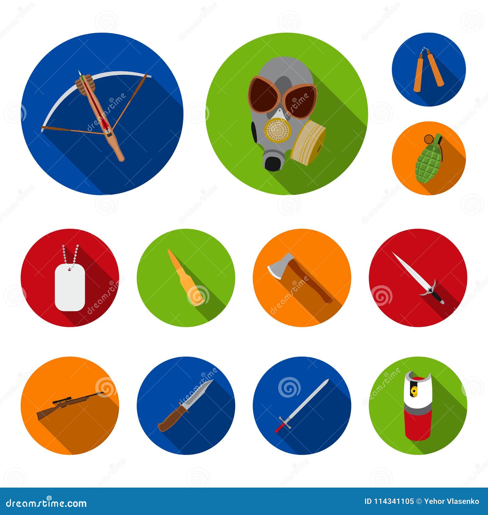 Types of Weapons Flat Icons in Set Collection for Design.Firearms and ...
