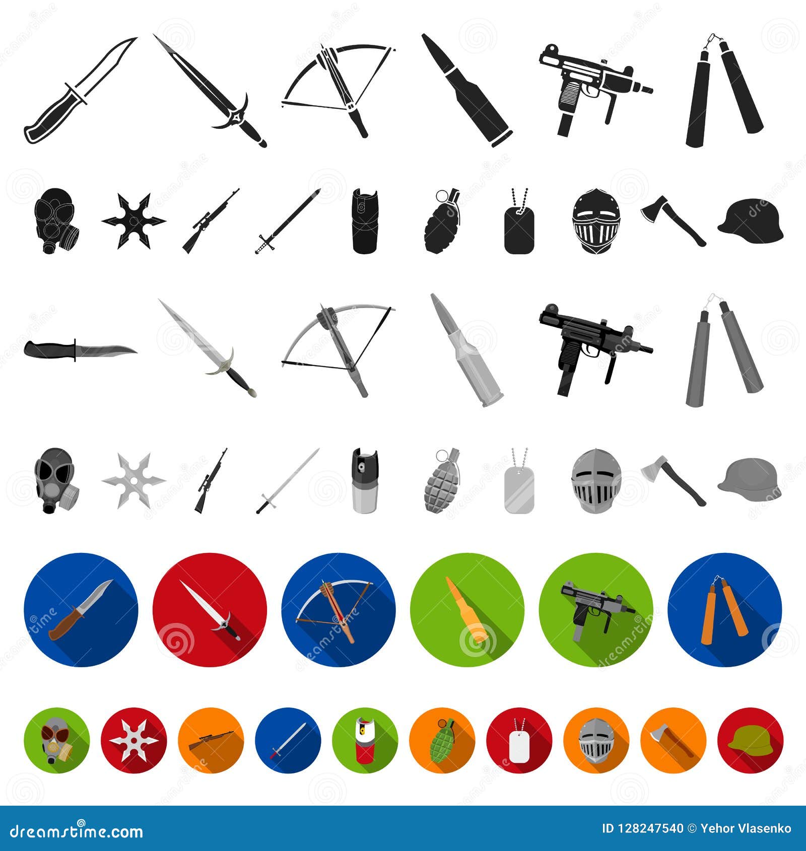 Types of Weapons Flat Icons in Set Collection for Design.Firearms and ...
