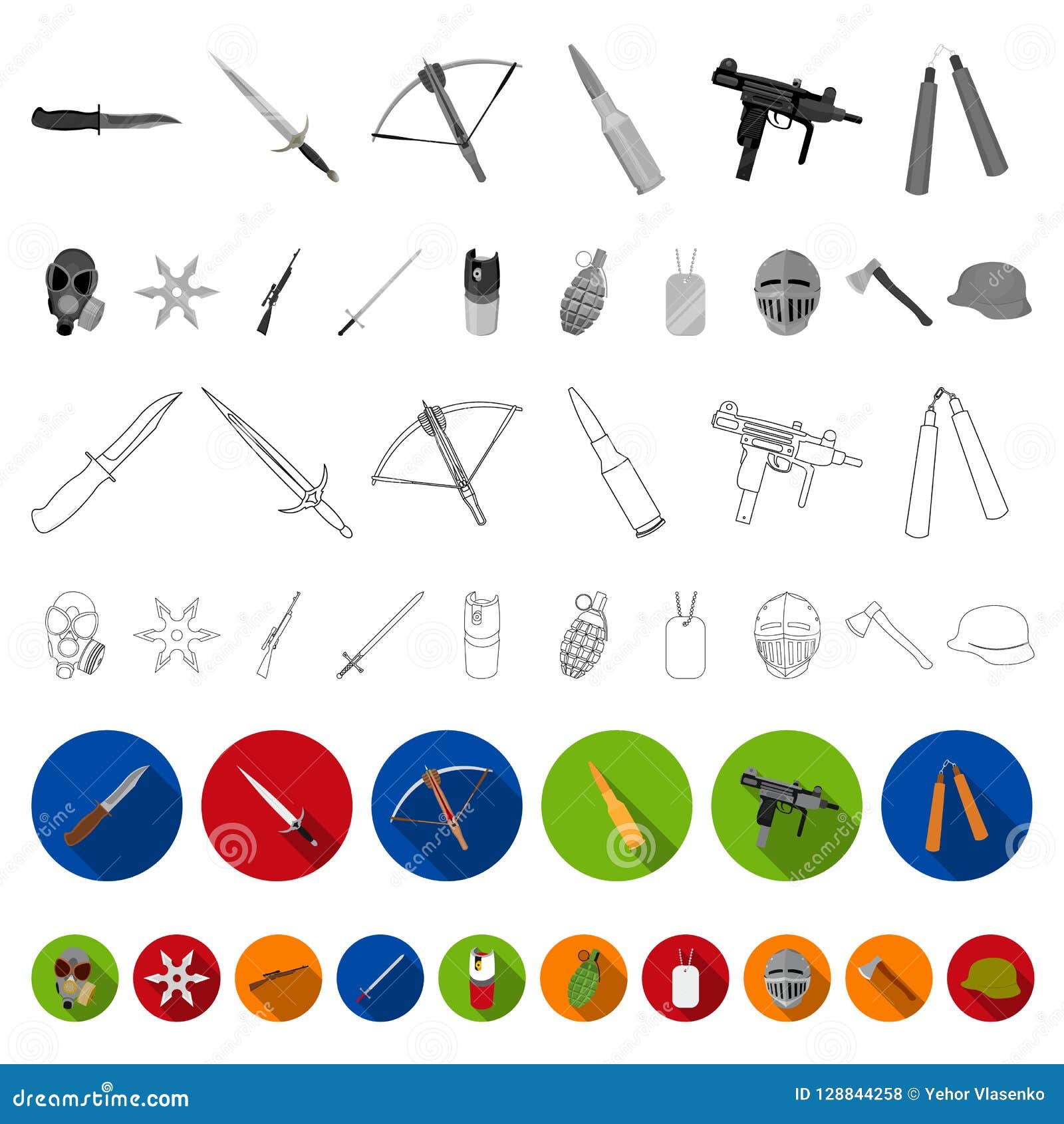 Types of Weapons Flat Icons in Set Collection for Design.Firearms and ...