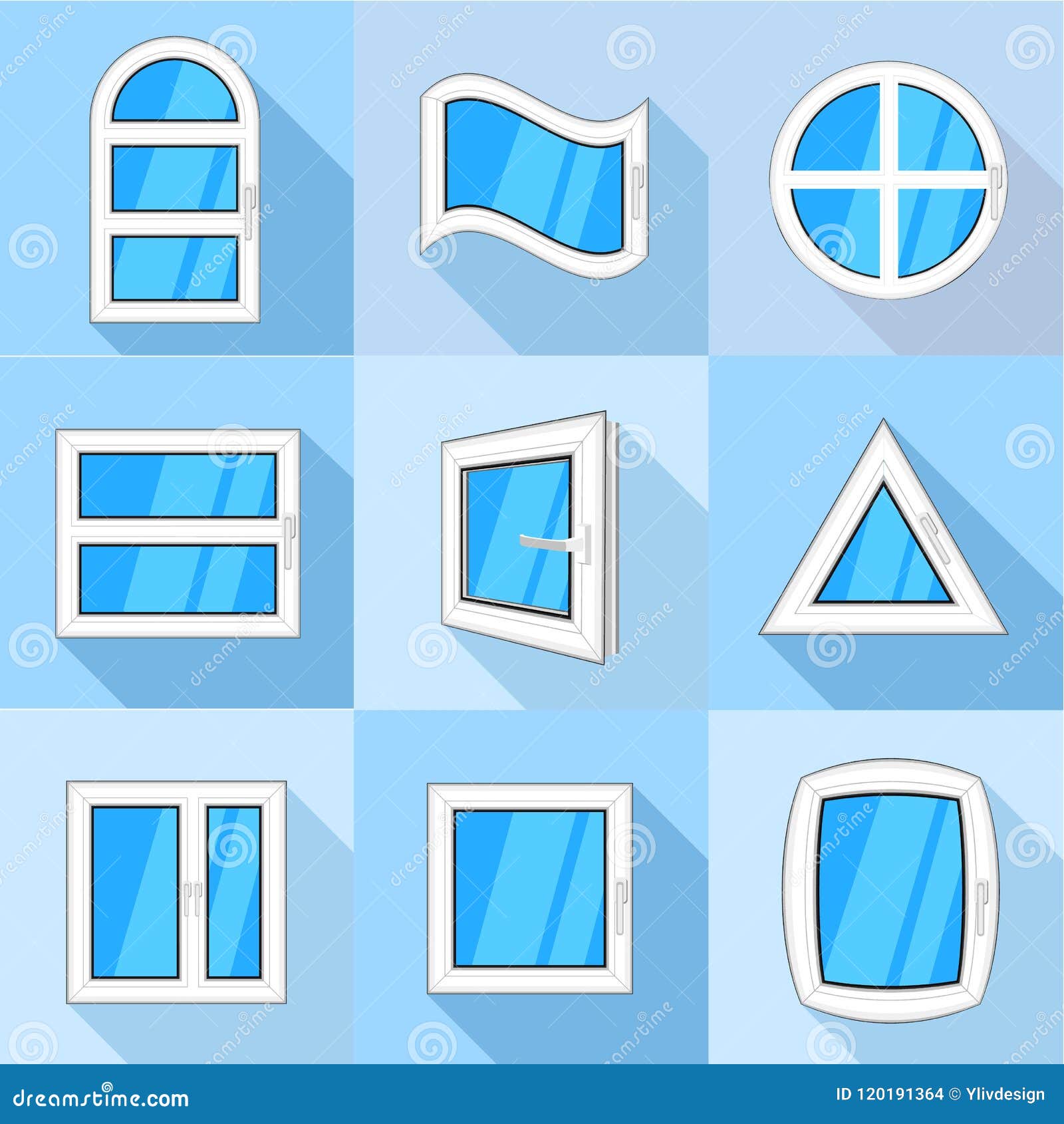 Types of Window Icons Set, Flat Style Stock Vector - Illustration of ...