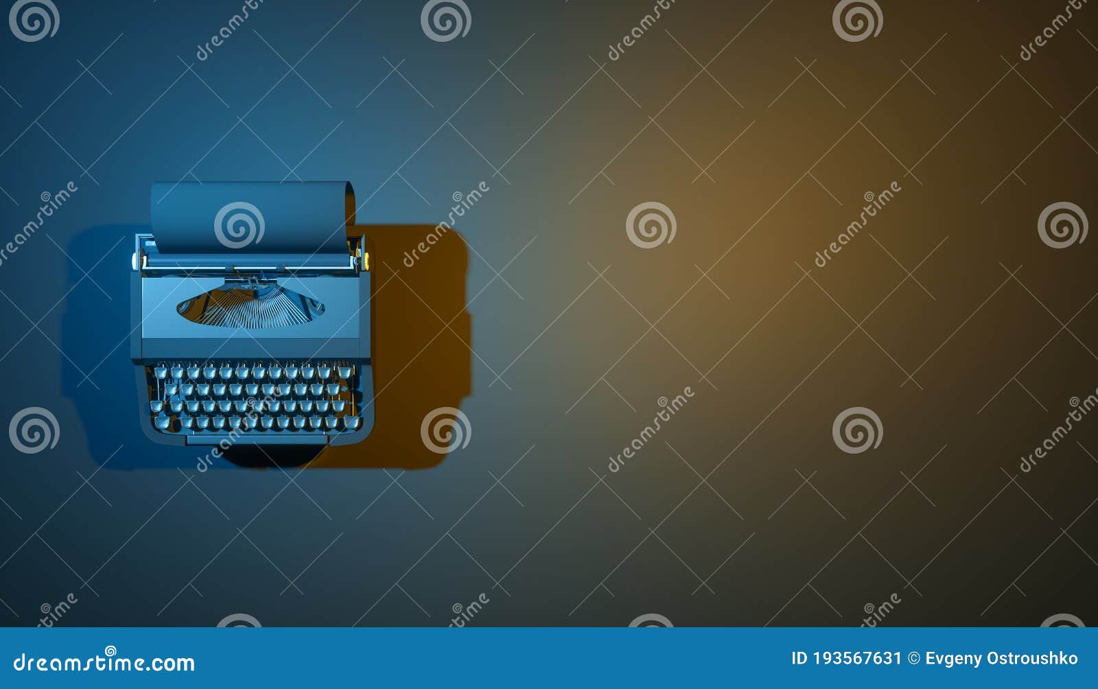 Typewriter on a Black Background in Blue and Yellow Lighting Stock ...