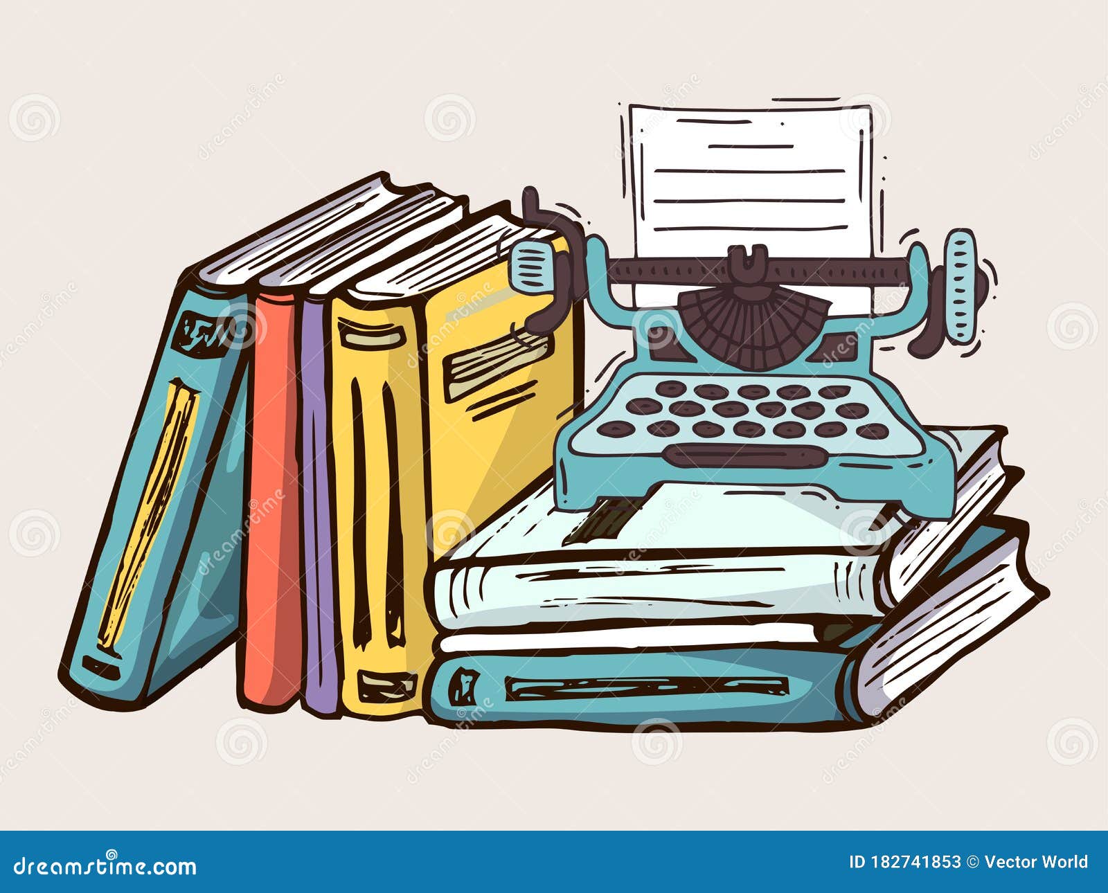 Typewriter and Book Stack Isolated on White Cartoon Vector Illustration ...