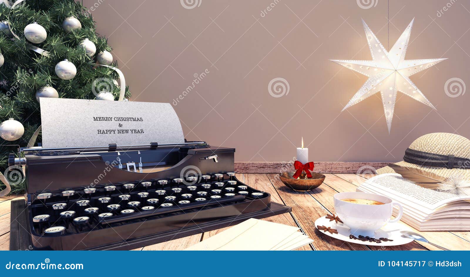 Typewriter with Christmas Decoration Stock Image - Image of design ...
