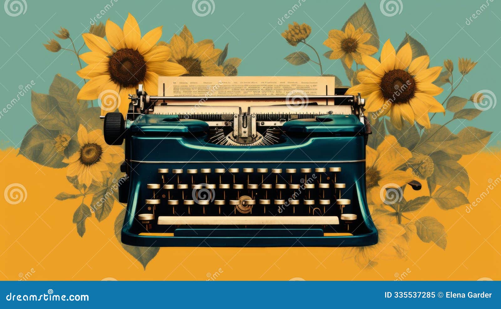 Typewriter Collage Creative Picture. Mechanical Retro Keyboard with ...