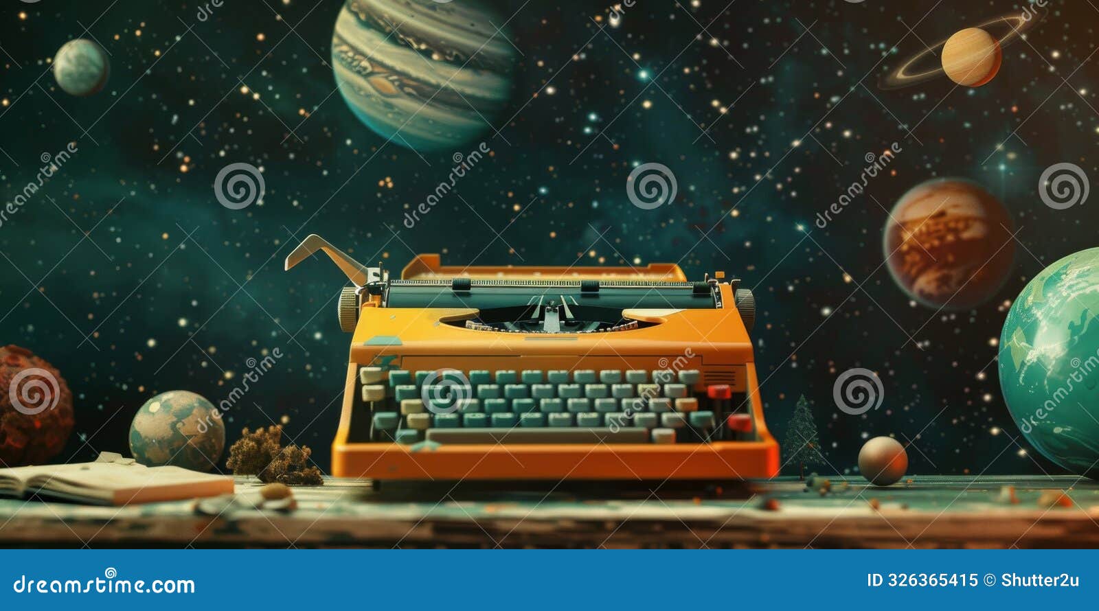 A Typewriter Composing A Story About A Spaceship Journey Stars And ...