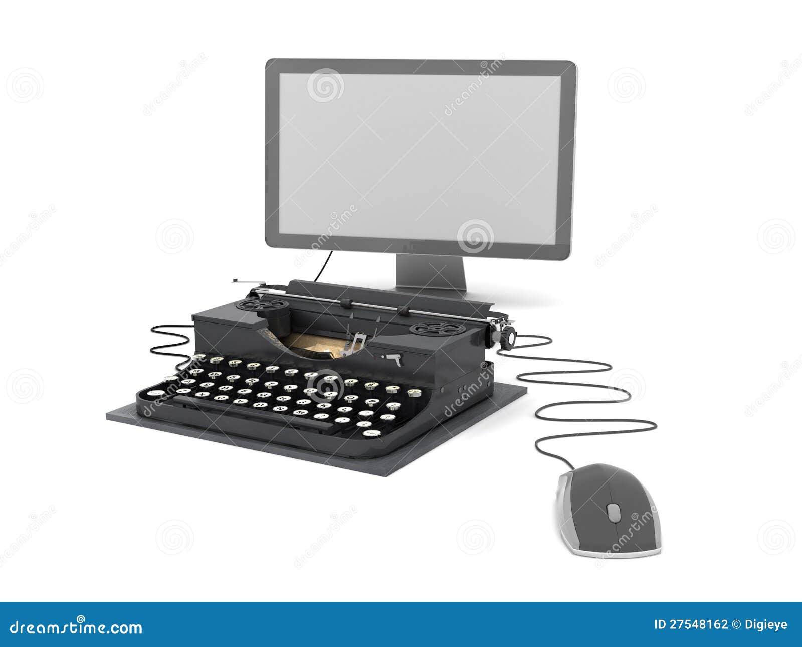 Typewriter, Computer Monitor and Mouse Stock Illustration ...