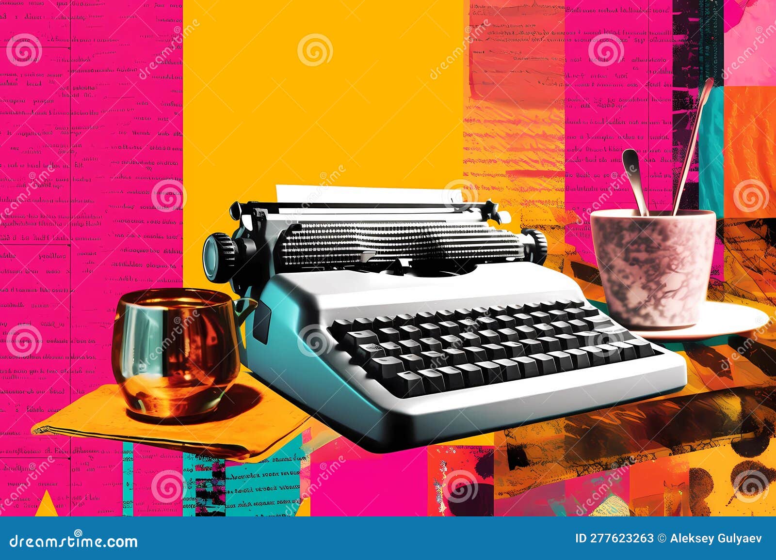 A Typewriter with a Cup of Coffee Next To it Magazine Collage Style AI ...