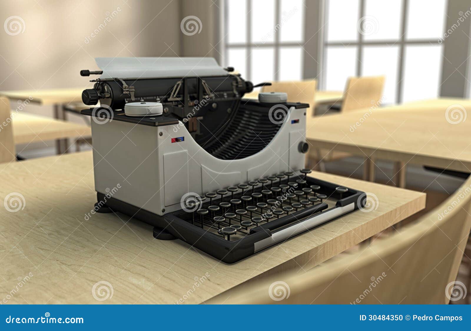 Typewriter on a desk stock illustration. Illustration of antique - 30484350