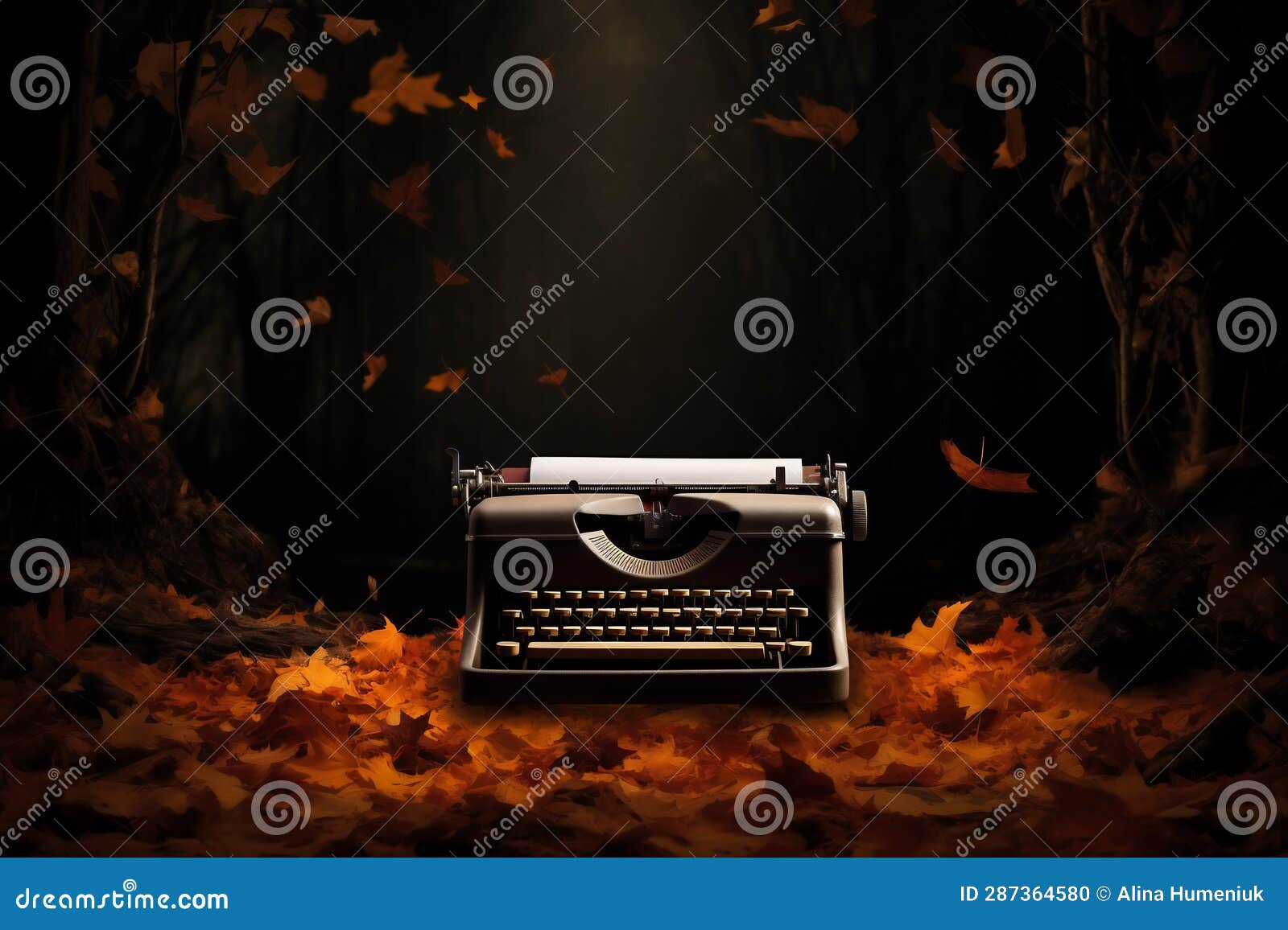 Typewriter with Fall Autumn Leaves on a Dark Background Stock ...