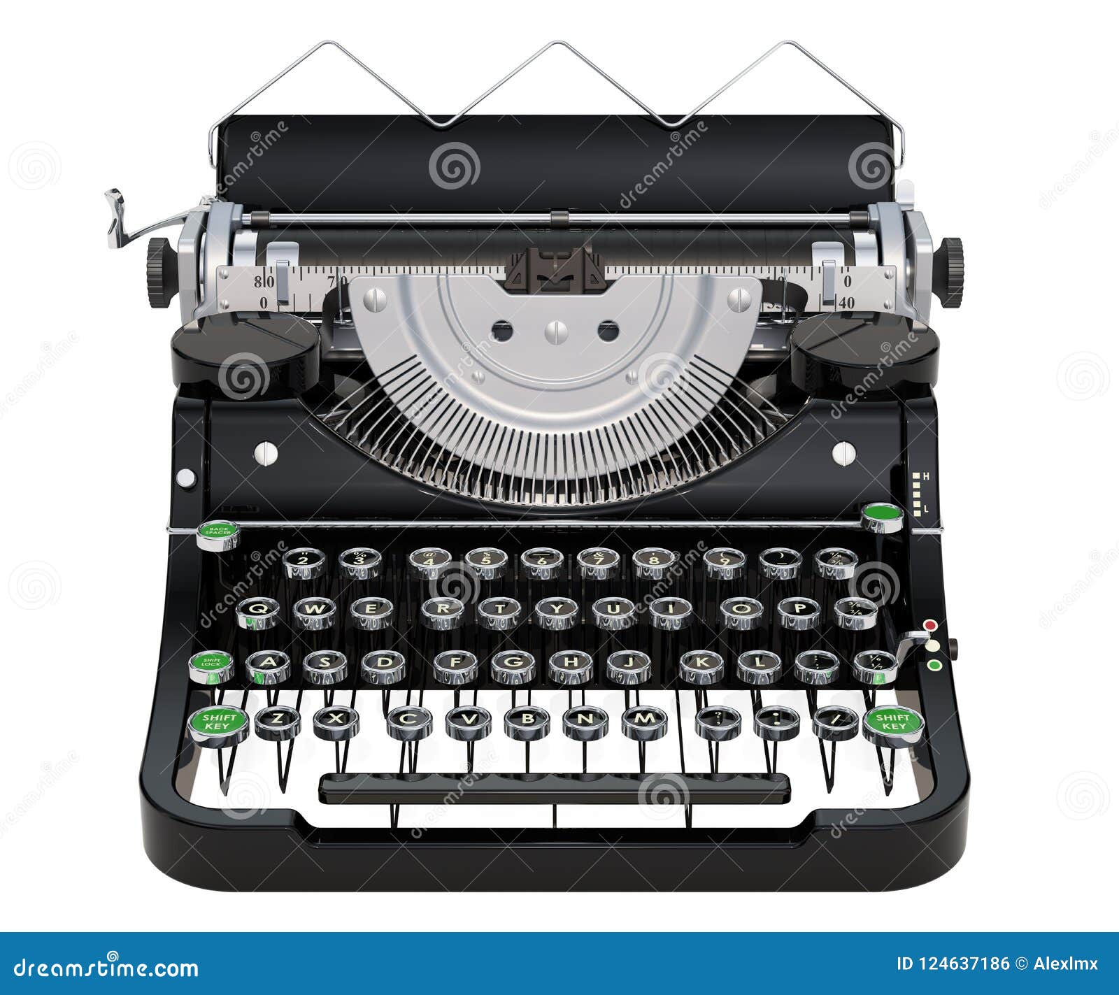 Typewriter, Front View. Ink Black And White Drawing. Cartoon Vector ...