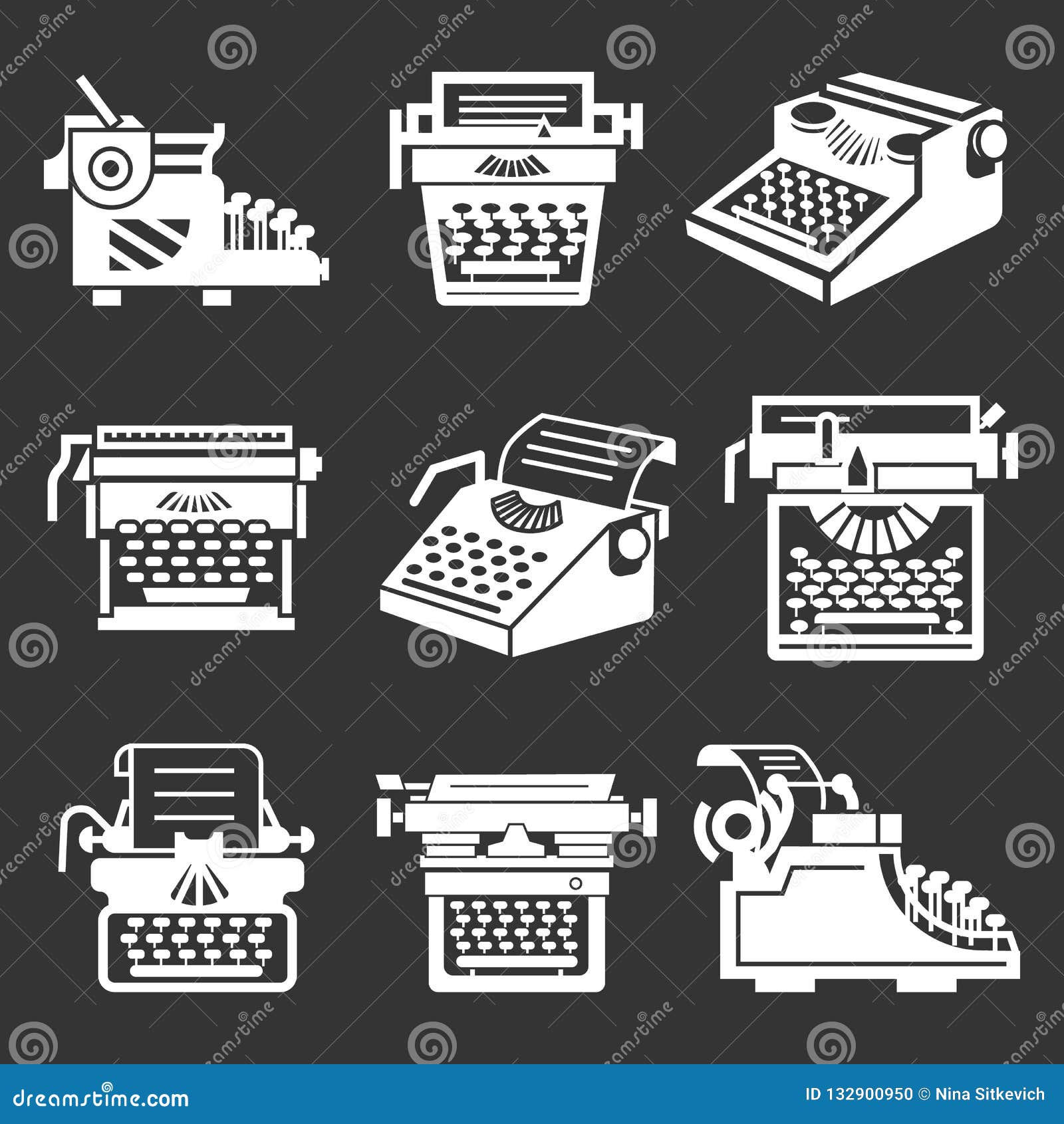 Typewriter Icon Set, Simple Style Stock Vector - Illustration of keys ...