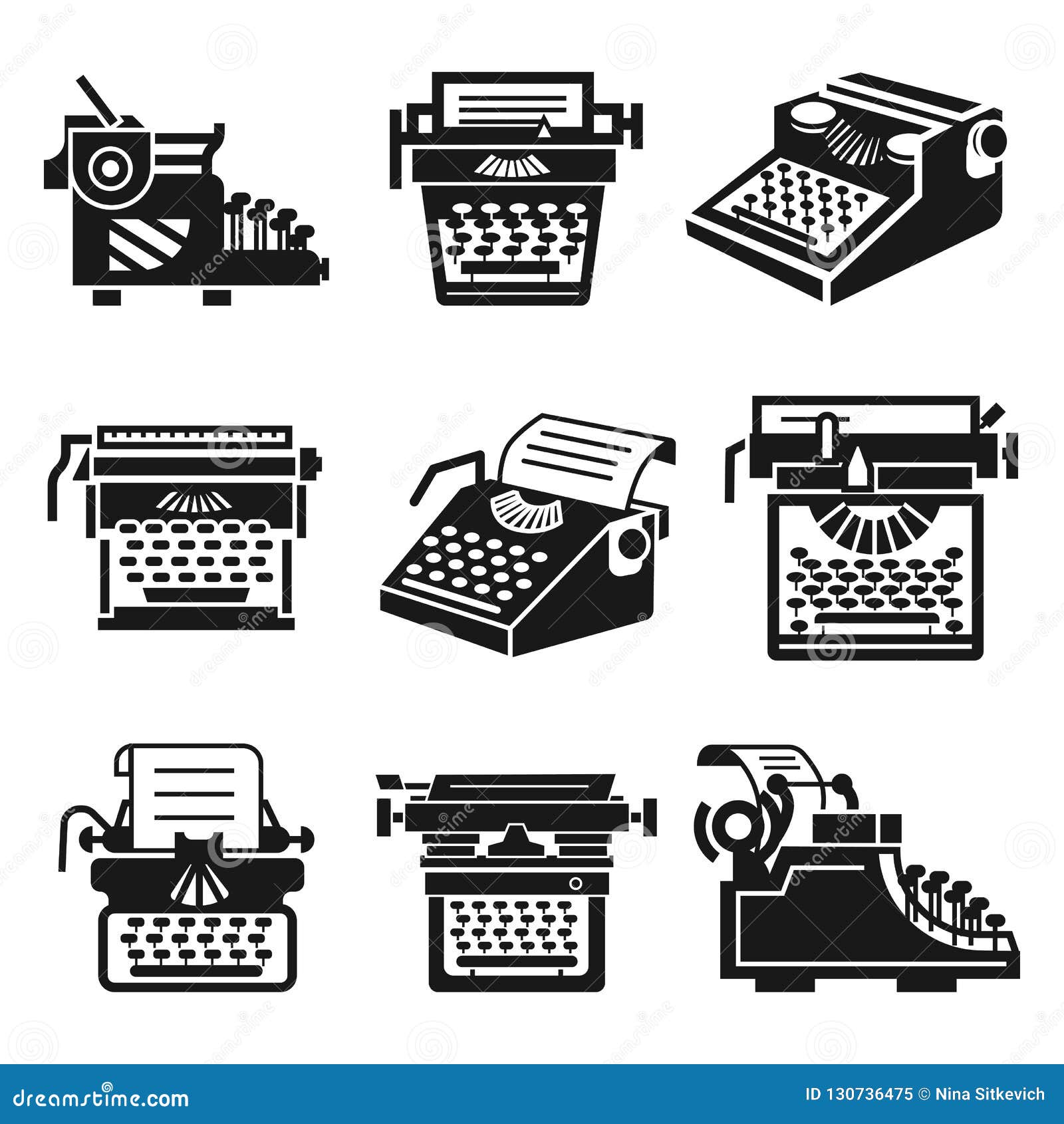 Typewriter Icon Set, Simple Style Stock Vector - Illustration of ...