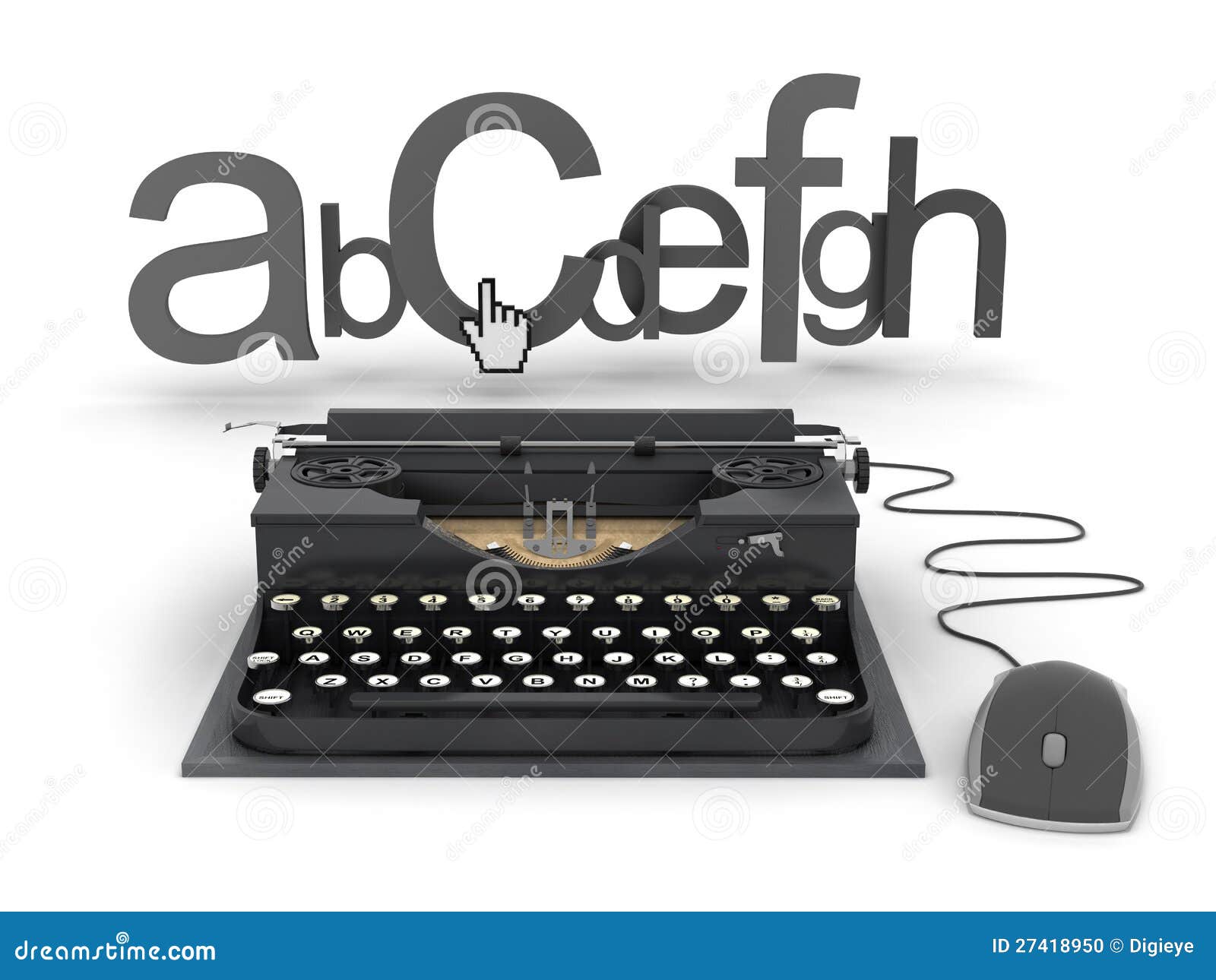 Typewriter, Letters and Cursor Hand Stock Illustration - Illustration ...