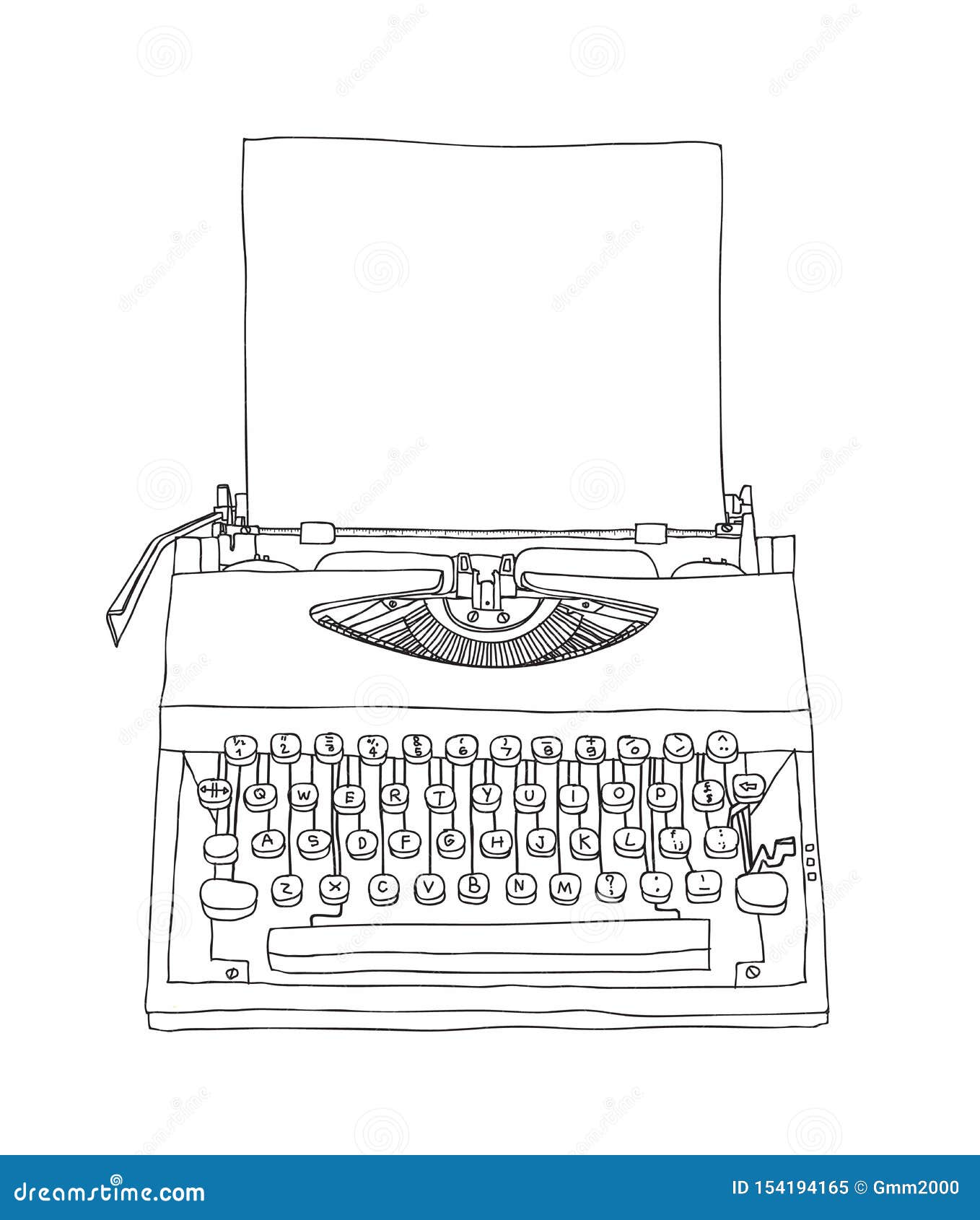 Typewriter Old Hand Drawn with Paper Cute Line Art Illustration Stock ...