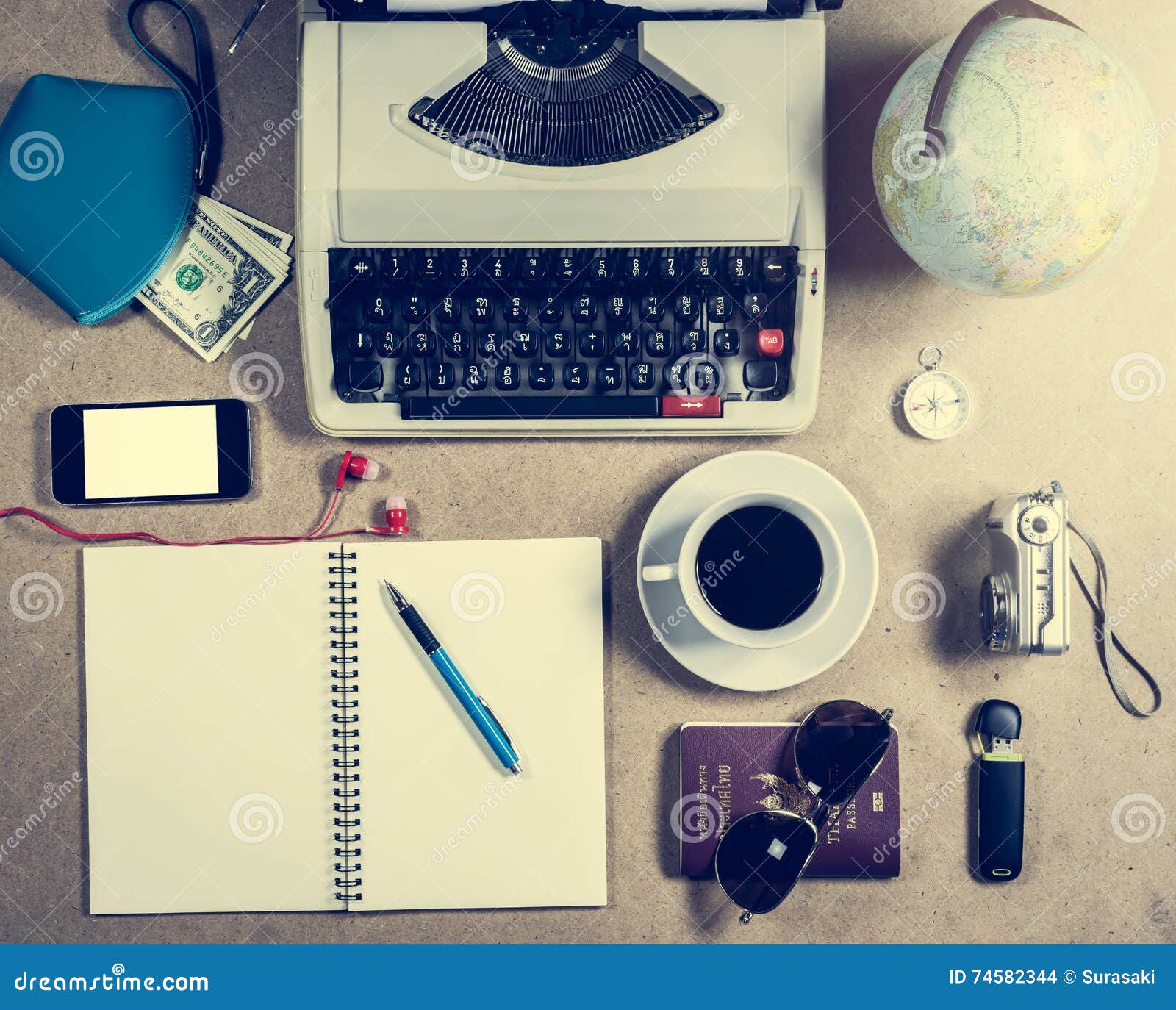 Typewriter and Personal Items on the Table Stock Photo - Image of ...