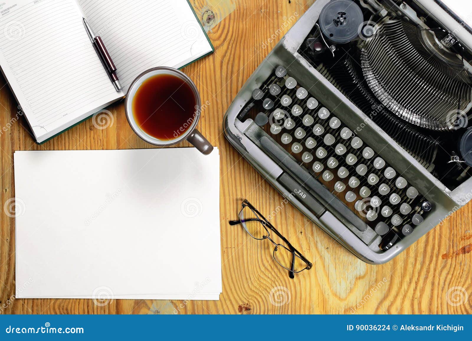 Typewriter retro desktop stock photo. Image of passport - 90036224