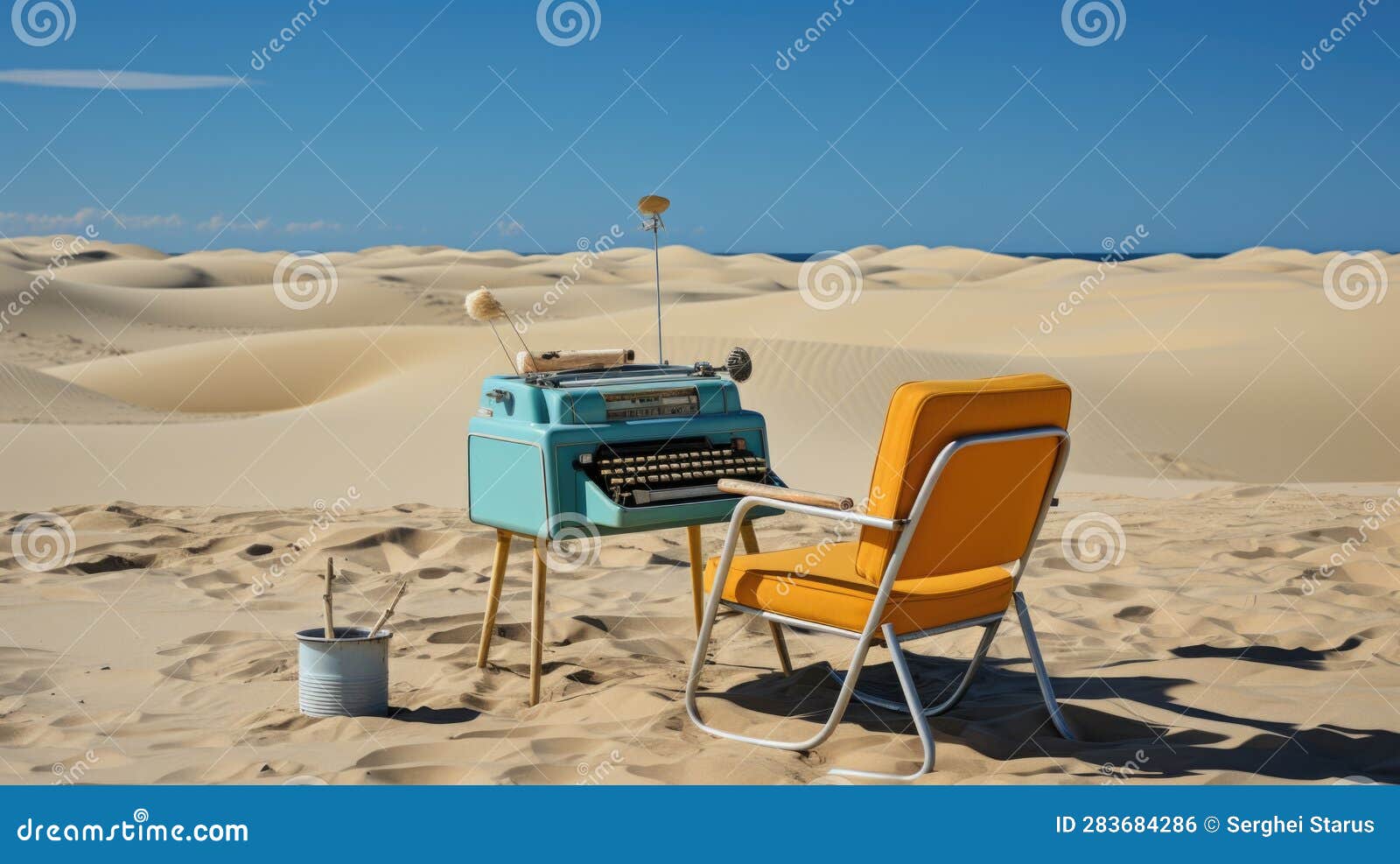 A Typewriter Sitting on Top of a Chair in the Sand. Generative AI Image ...