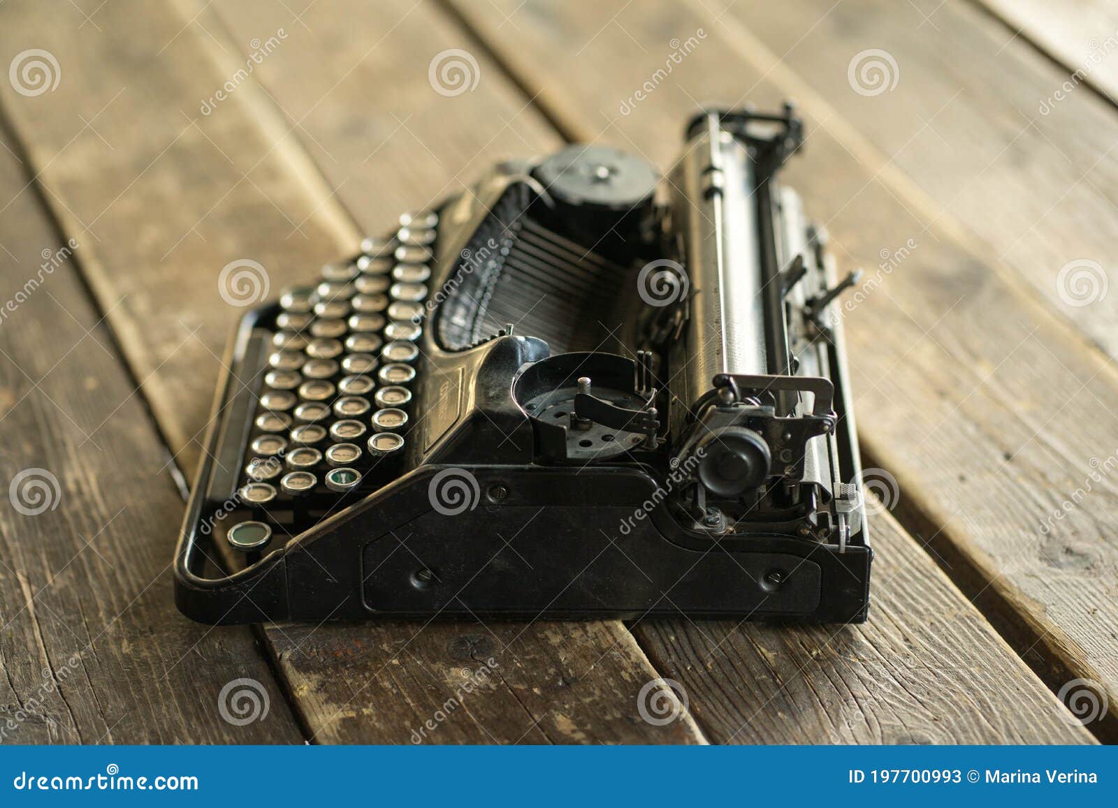 A Typewriter Stands on a Wooden Table Stock Image - Image of background ...