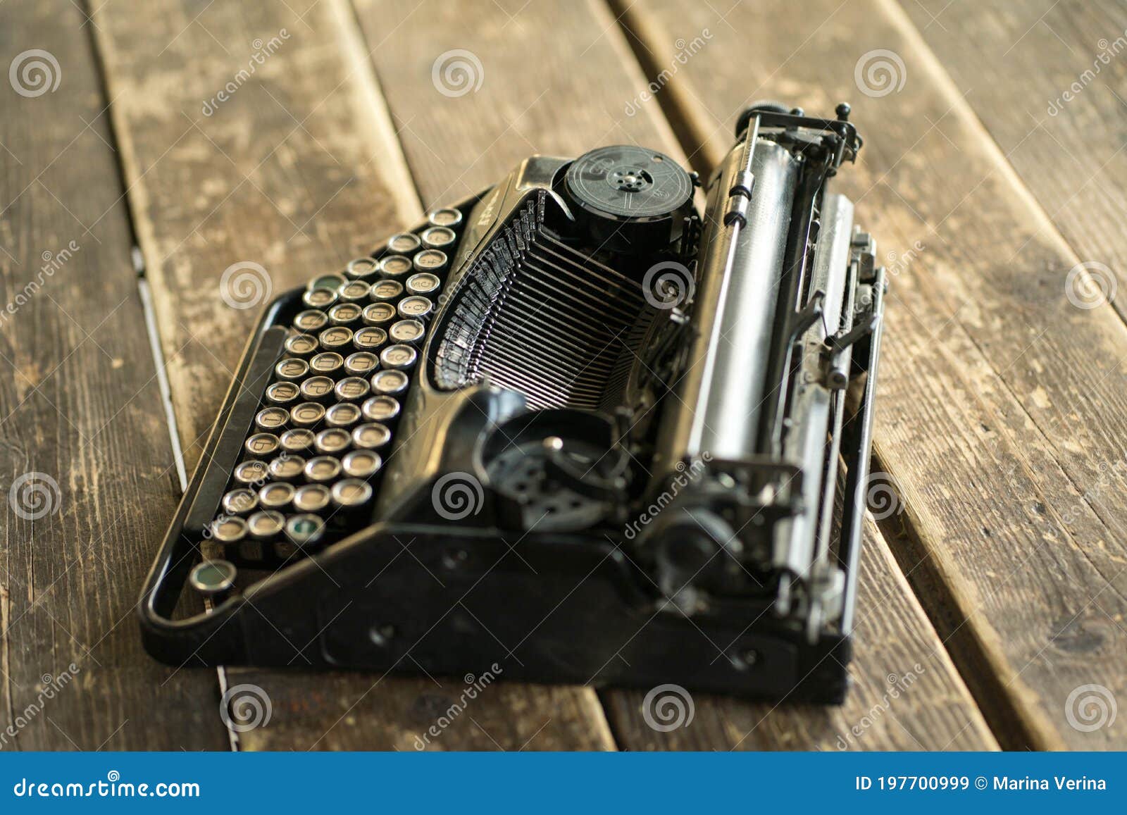 A Typewriter Stands on a Wooden Table Stock Image - Image of aged ...