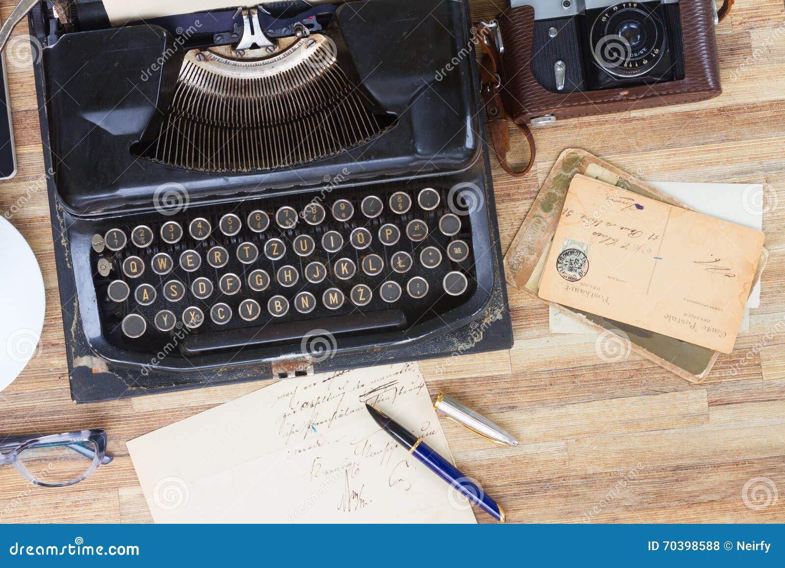 Typewriter on table stock photo. Image of creative, editor - 70398588