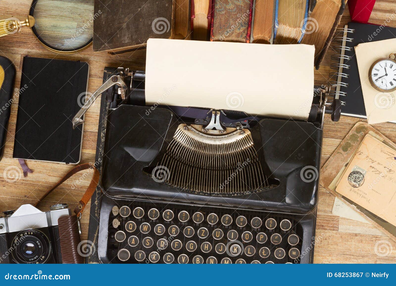 Typewriter on table stock image. Image of novel, coffee - 68253867