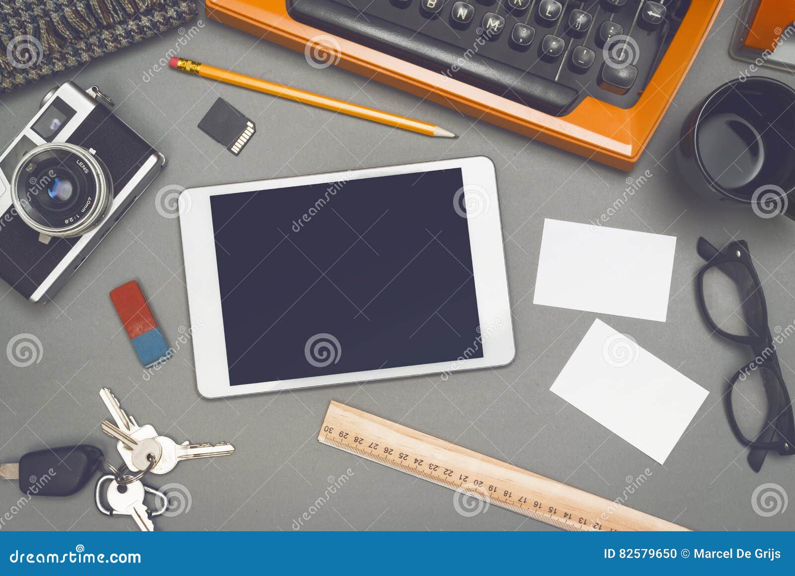 Typewriter and tablet stock photo. Image of journalist - 82579650