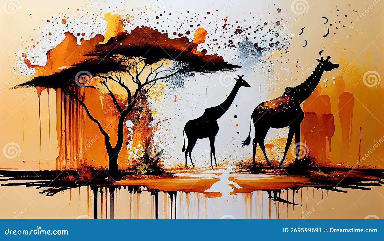 Typical African scene. stock illustration. Illustration of sundown ...