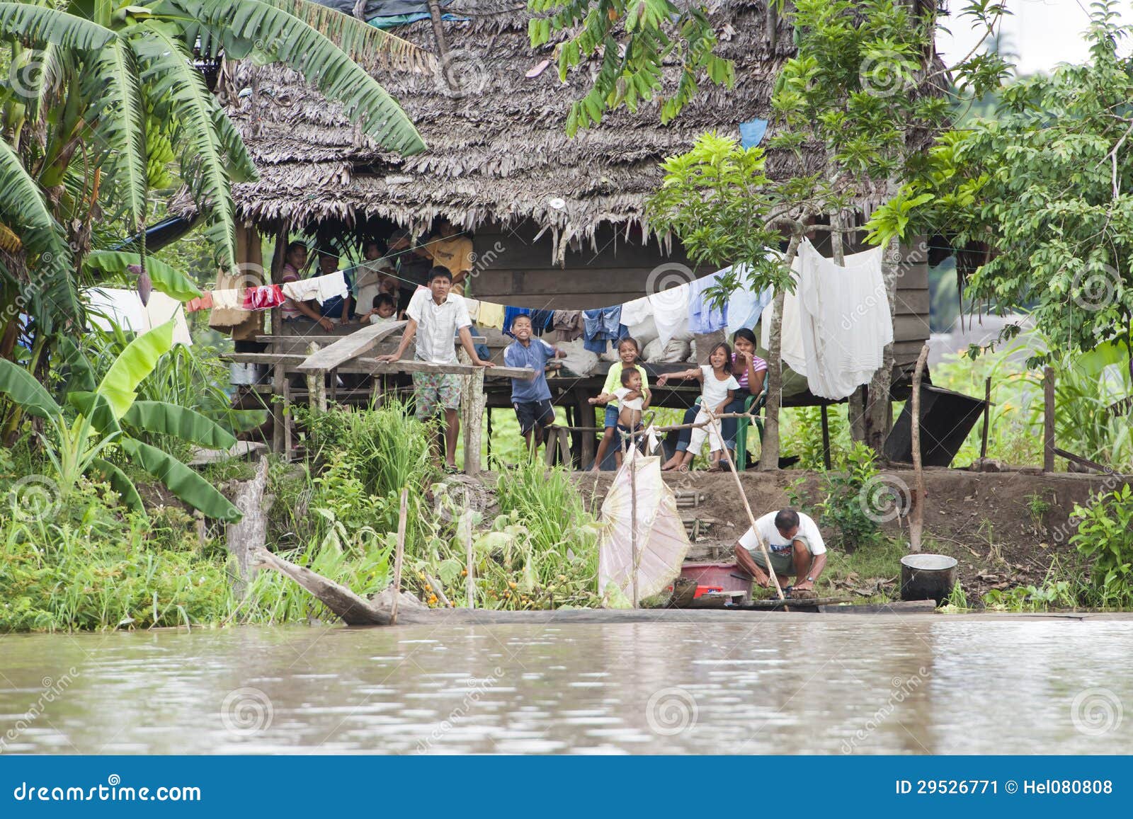 Typical Amazon Home with Inhabitants (Amazonia) Editorial Photo - Image ...
