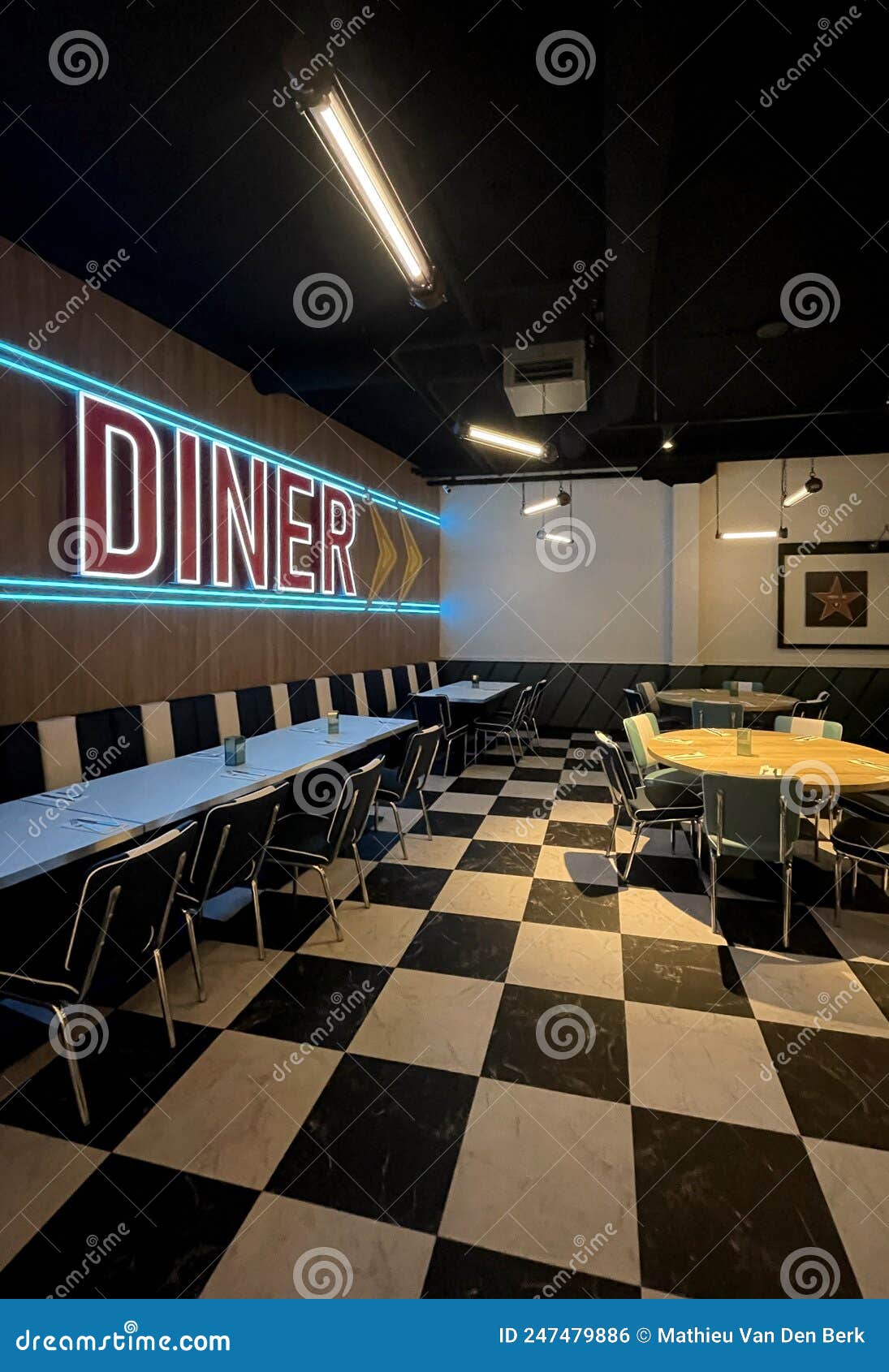 Typical American Diner with a Checkered Floor Stock Photo - Image of ...