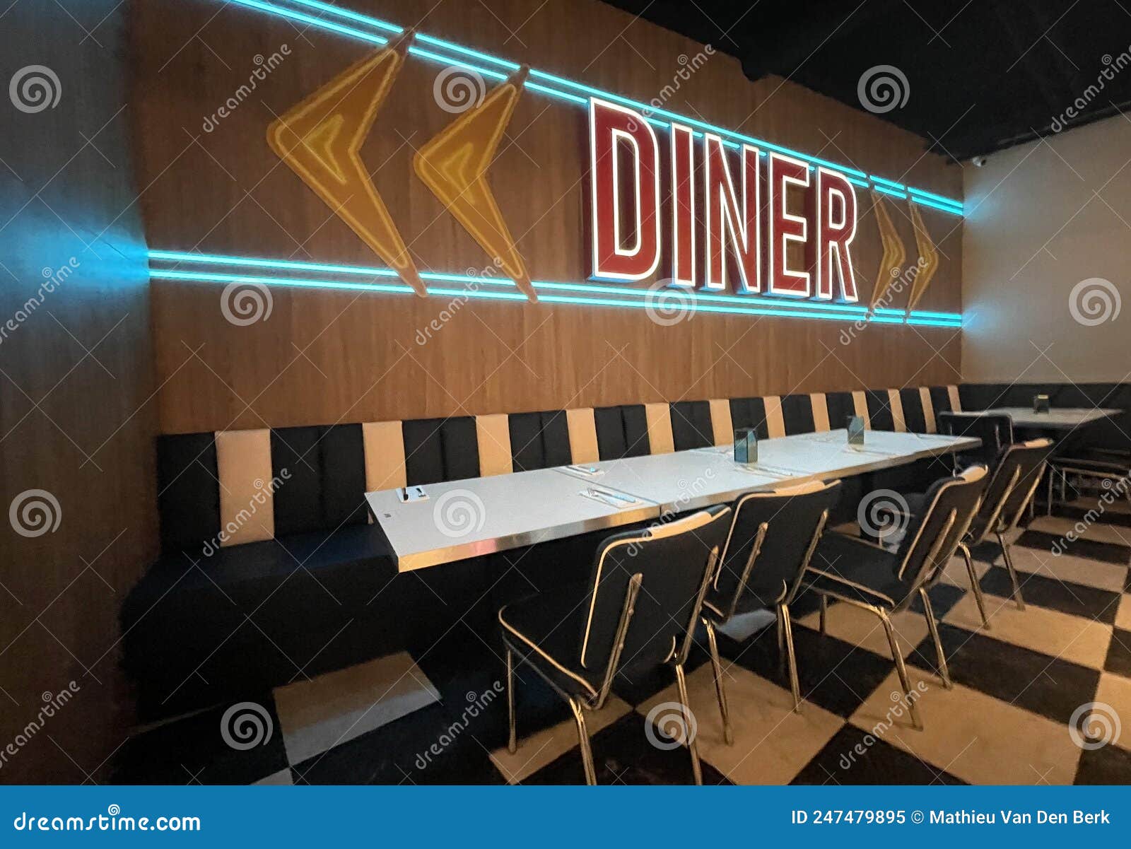 Typical American Diner with a Checkered Floor Stock Image - Image of ...