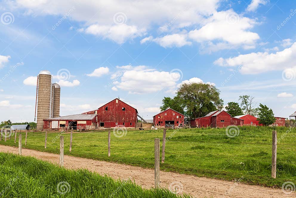 Typical American Farm with Blue Sky Stock Photo - Image of field, farm ...