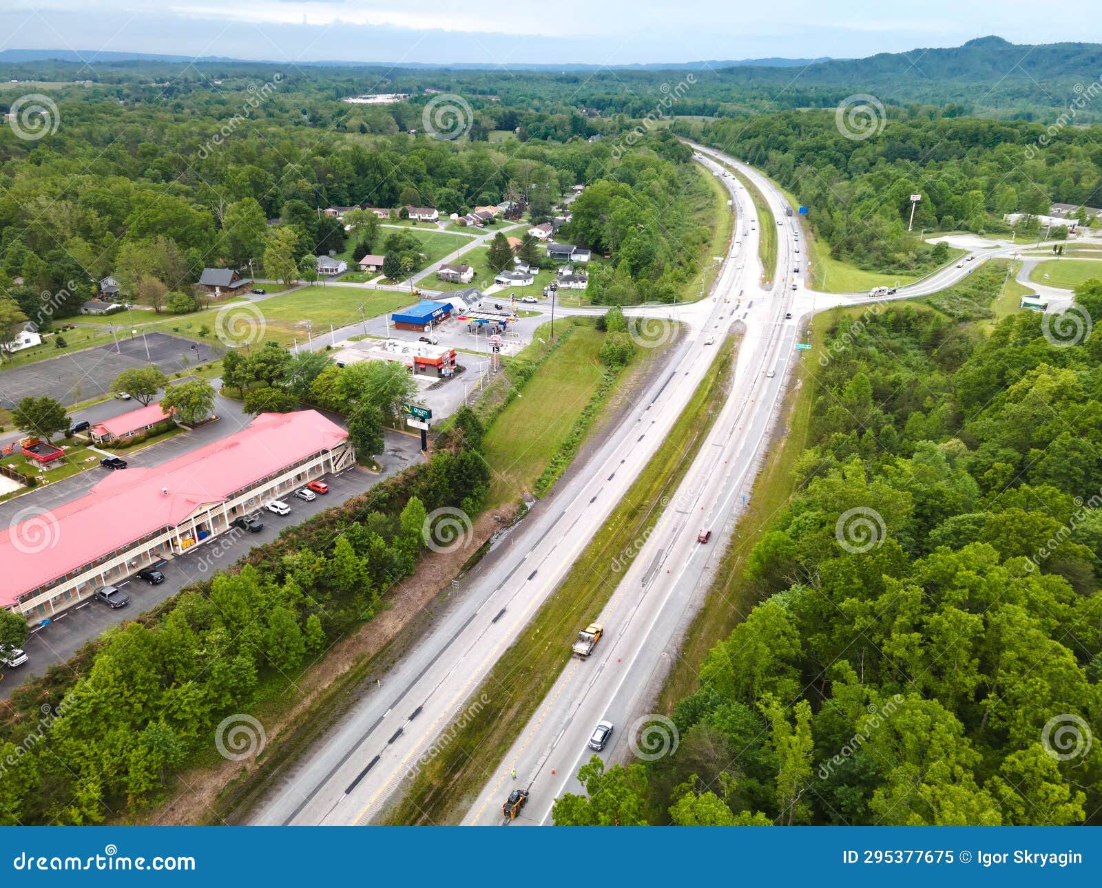 Typical American Roadside Motel. View from a Drone Stock Image - Image ...