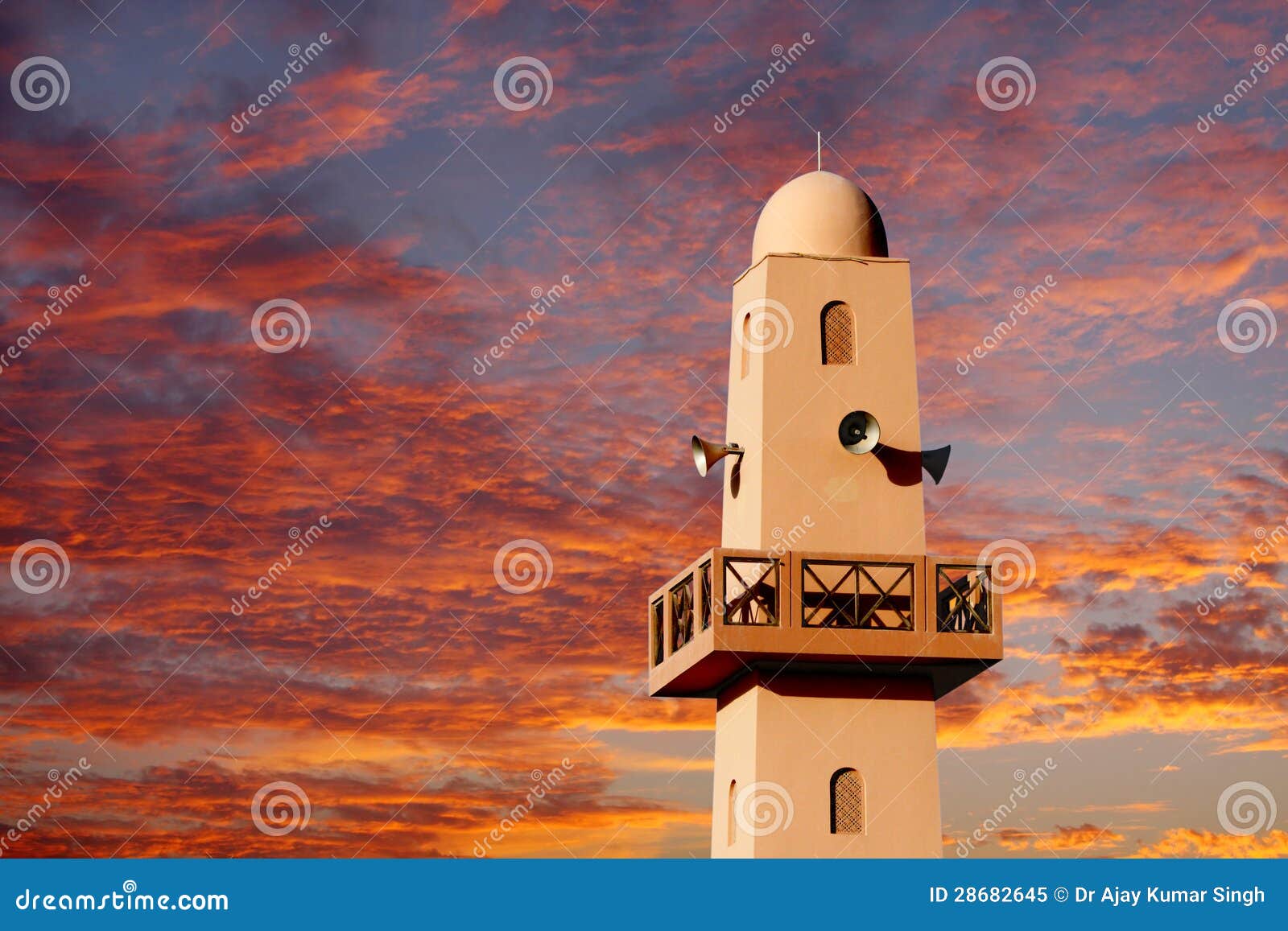 A Typical Arabic Mosque Minaret with Loud Speaker on Sunset Stock Image ...