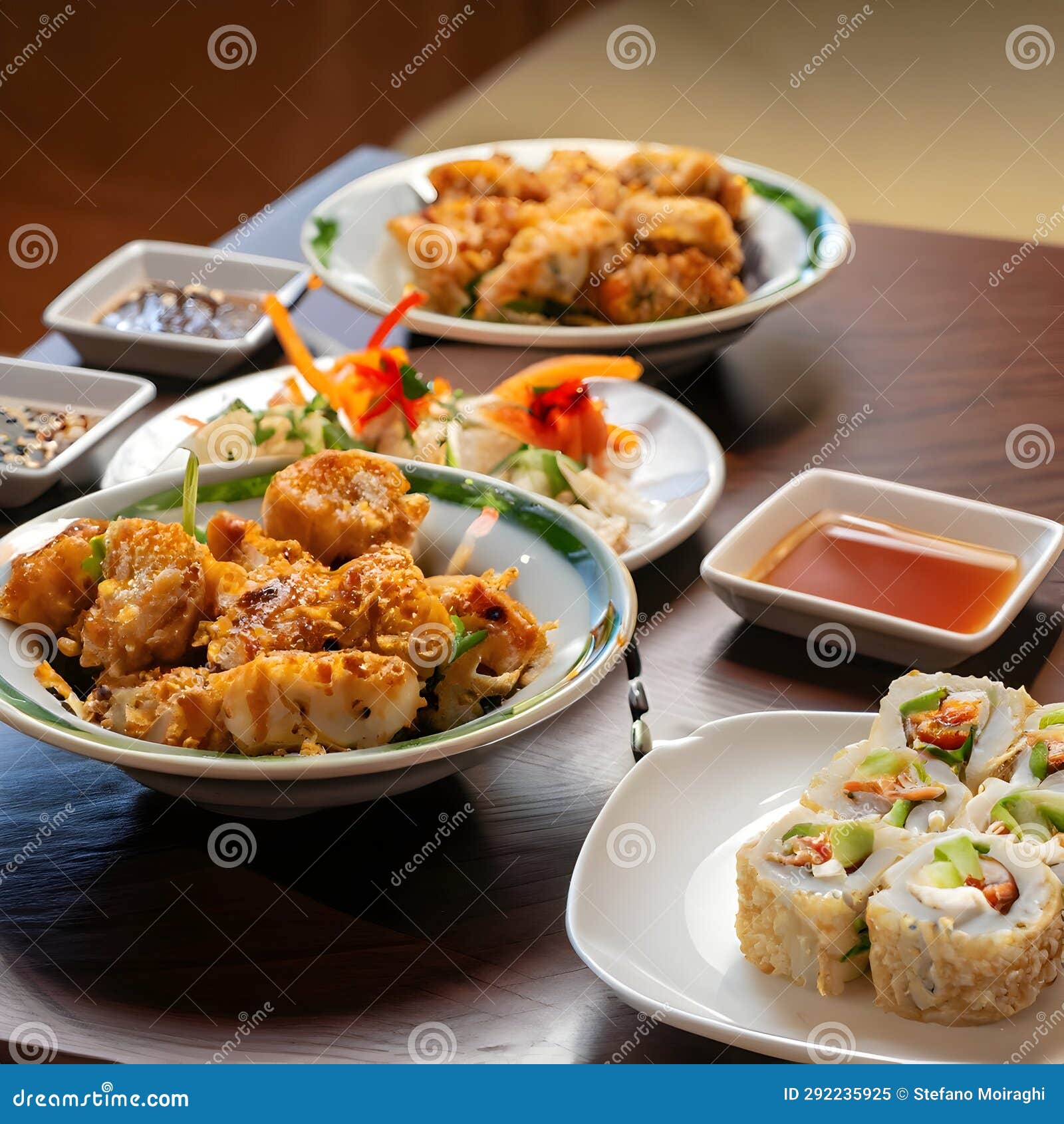 Typical Asian Food on the Table Stock Illustration - Illustration of ...