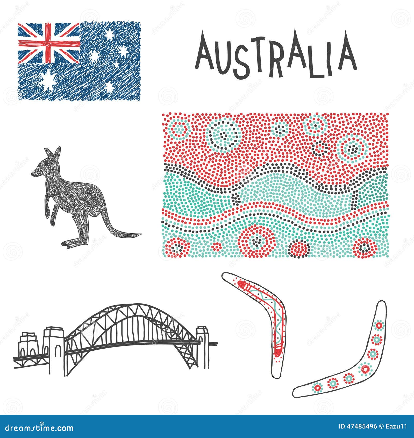 Typical Australian Symbols with Aboriginal Pattern Stock Illustration ...