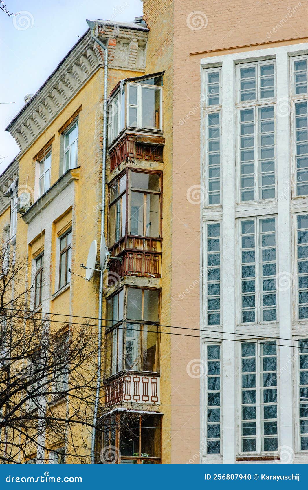 Typical balconies in Kiev stock photo. Image of home - 256807940