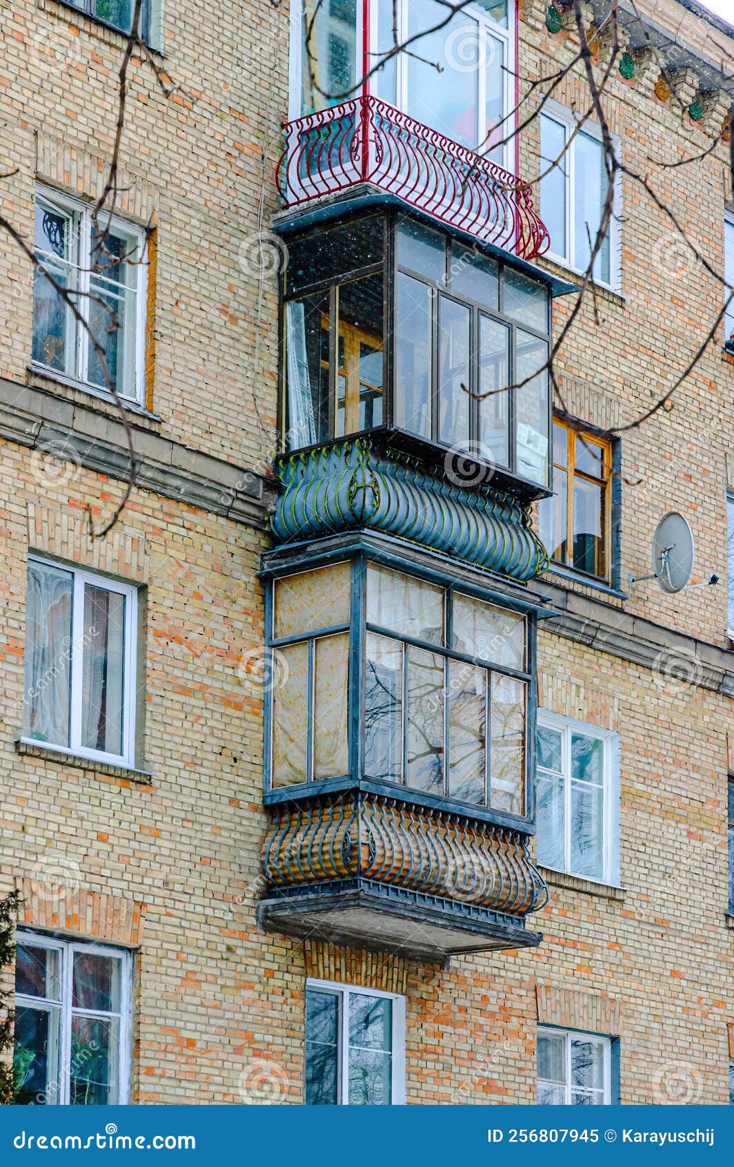 Typical balconies in Kiev stock image. Image of apartment - 256807945