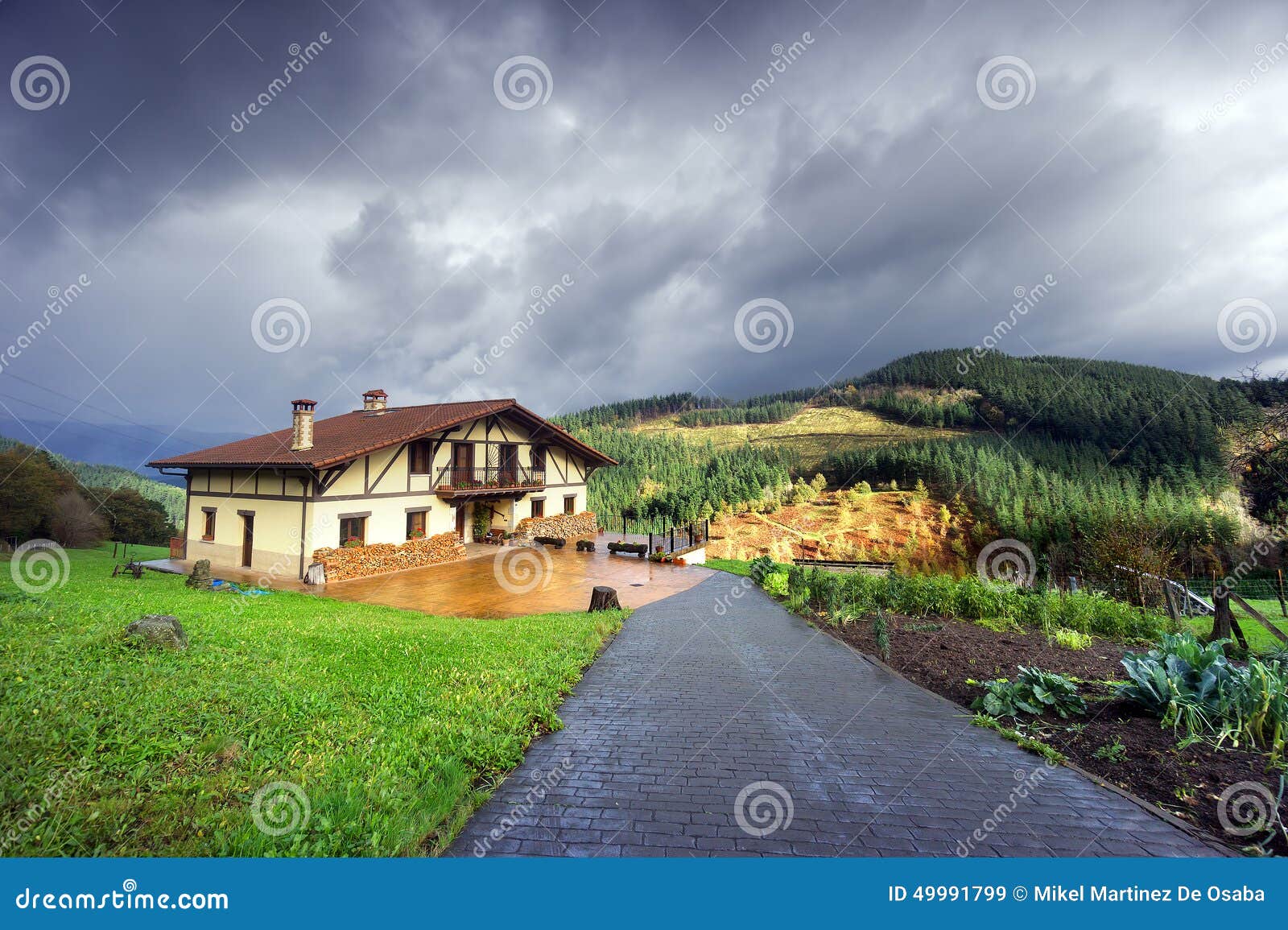 Typical Basque Country Architecture in Sagasta Stock Image - Image of ...