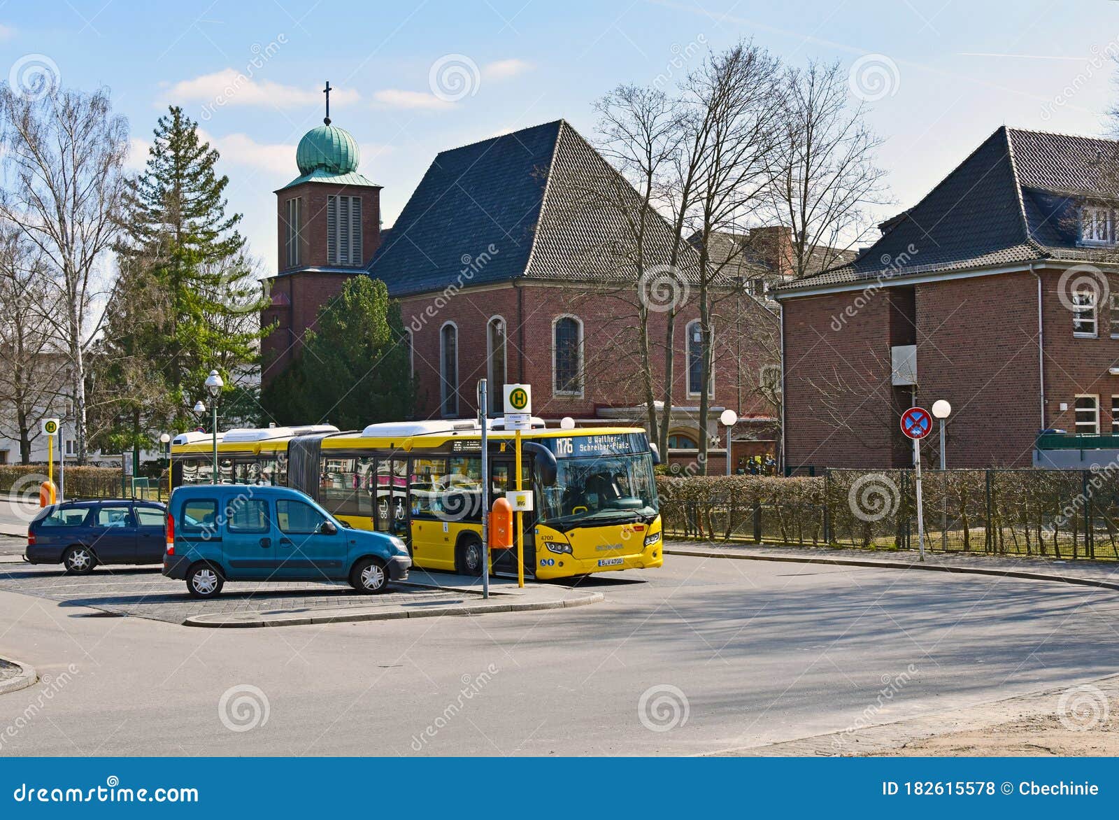A Typical Berlin Bus in Front of a Small Church at His Final Stop ...