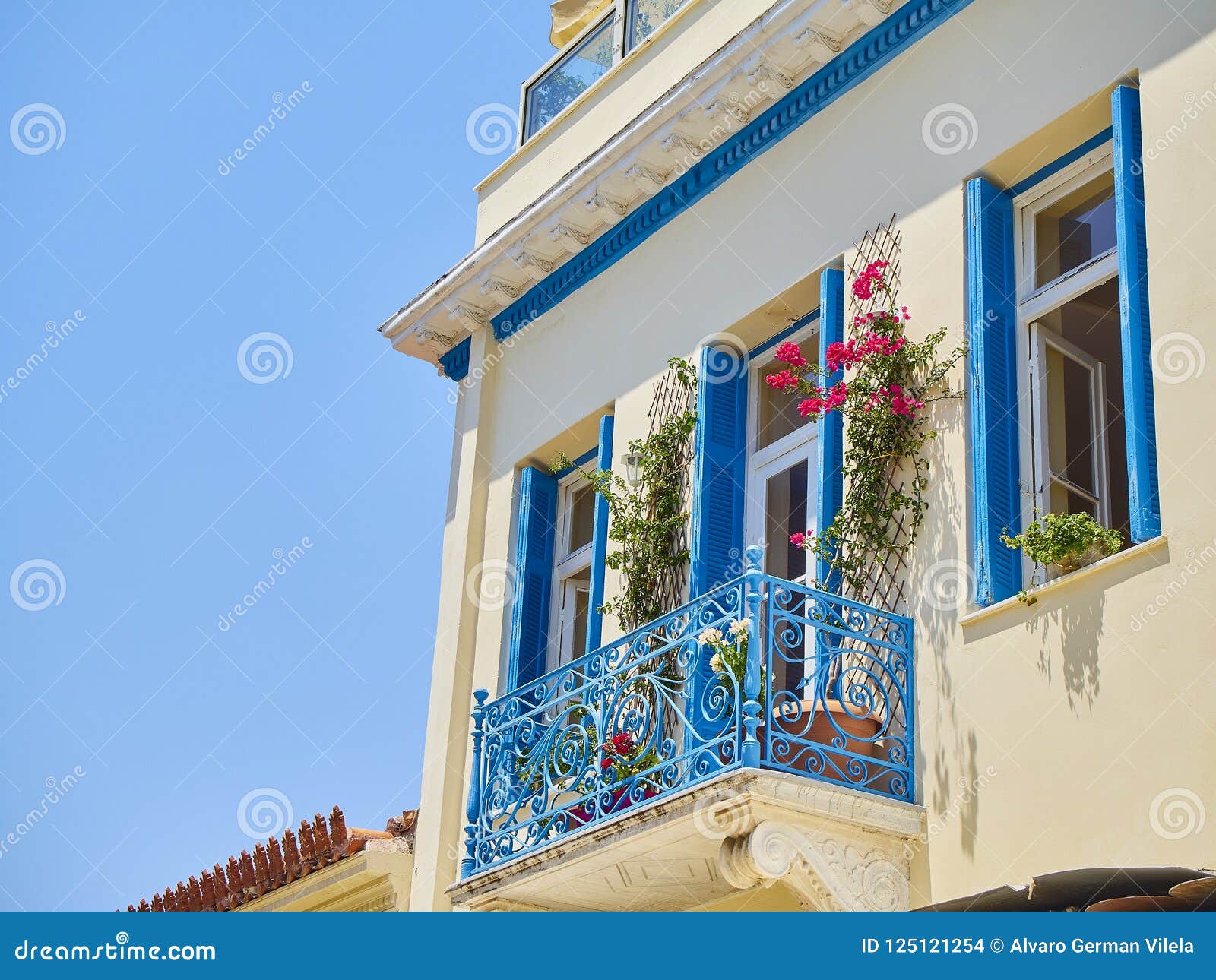 Typical Blue Balcony of a Greek House. Stock Photo - Image of classic ...