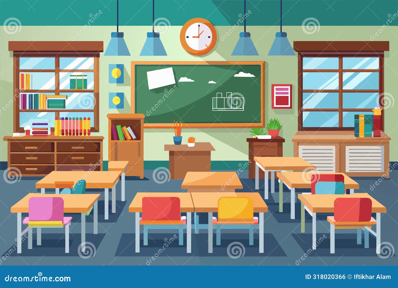 Typical Classroom Setting with Student Desks Arranged Neatly and a ...