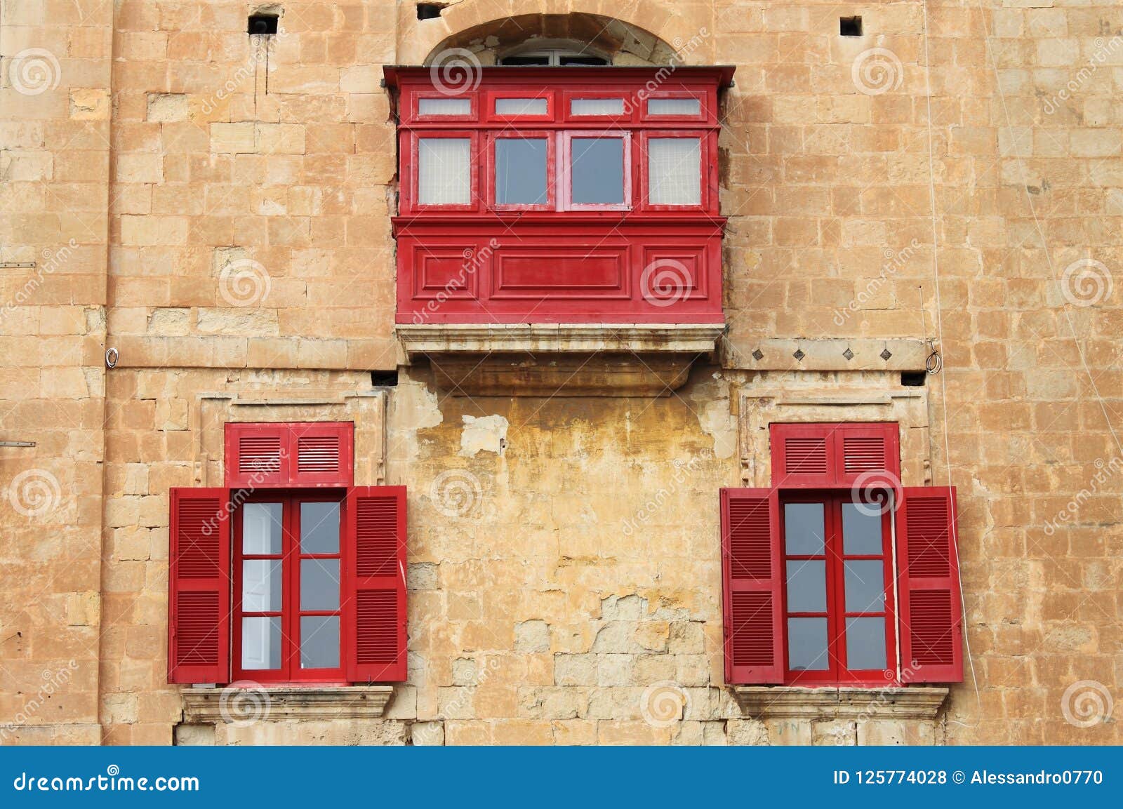 Typical Balconies and Windows in Malta Stock Photo - Image of landmark ...