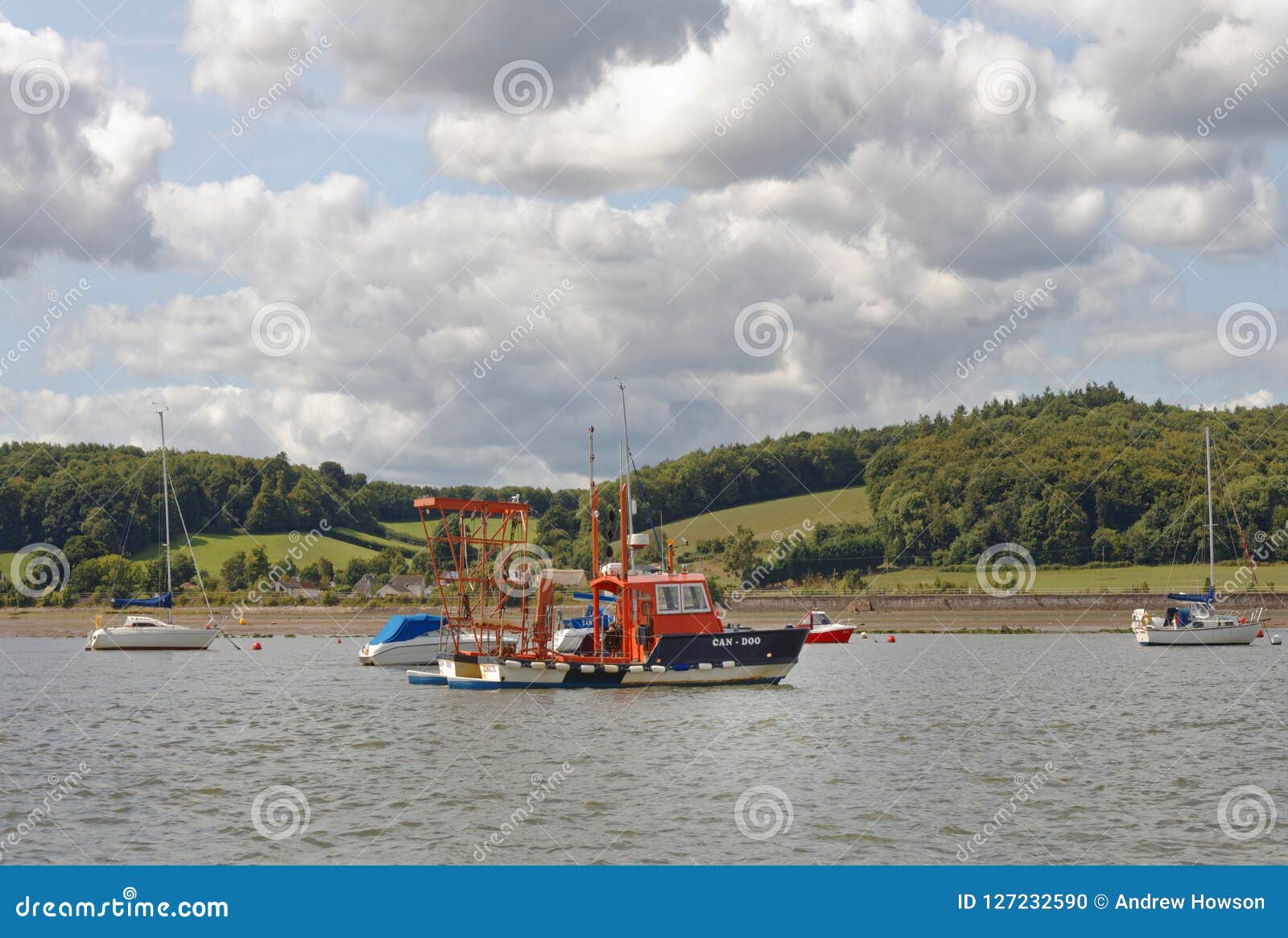 Exmouth, Devon: Sailing Boats Anchored at Low Tide. Clouds Editorial ...