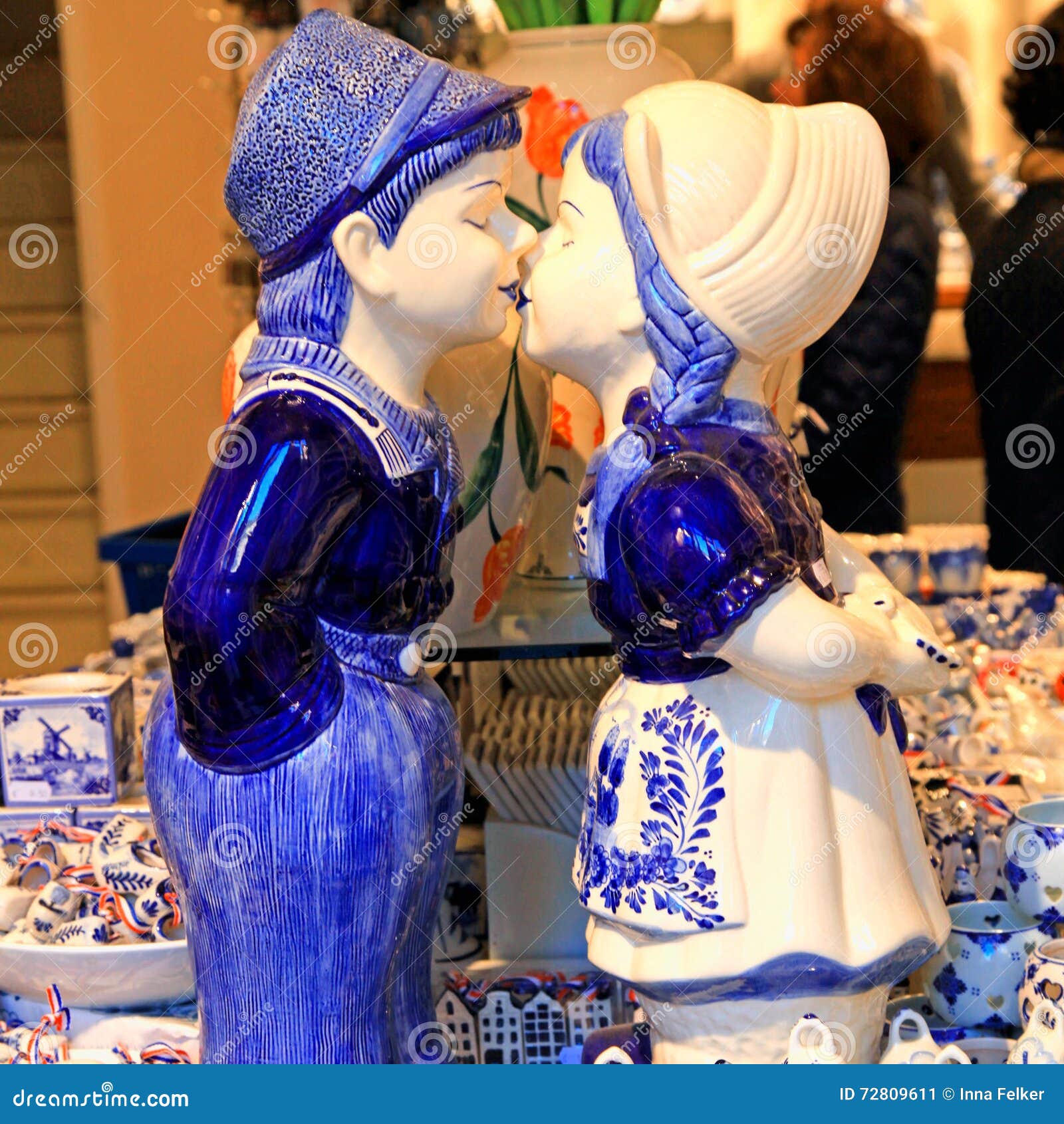Typical Dutch Delft Blue Ceramic in Souvenir Shop Stock Image - Image ...
