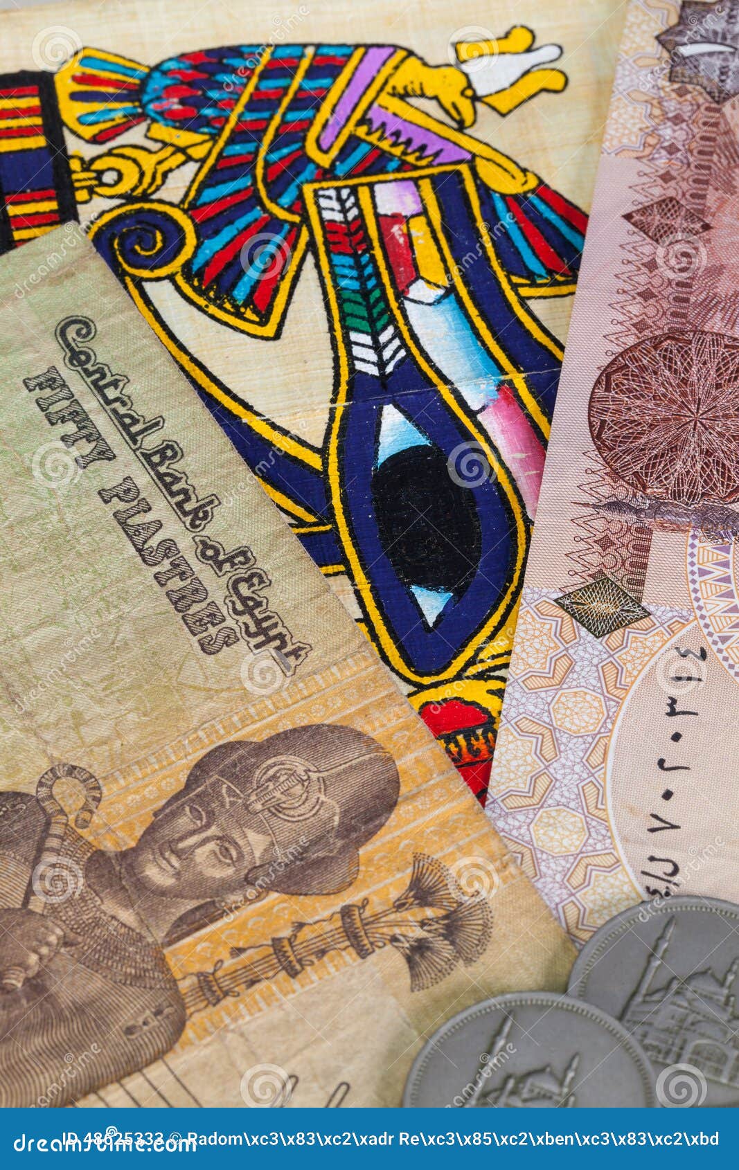 Typical Egyptian Papyrus and Different Banknotes Stock Image - Image of ...