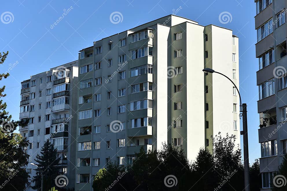 Typical Facade of Concrete Panel Building. Post Soviet Flat of Blocks Stock Photo - Image of ...