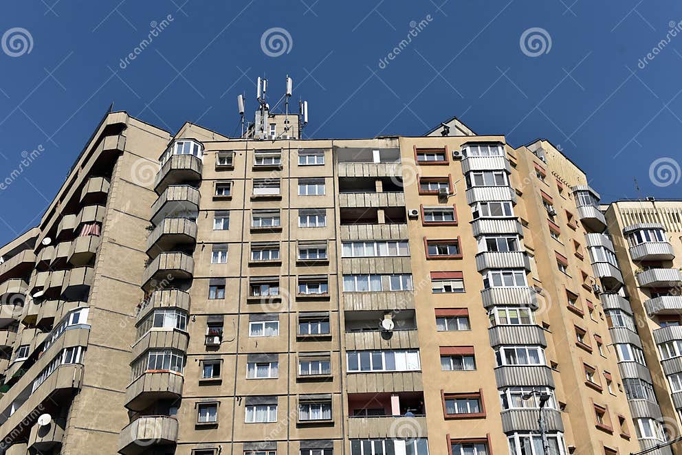 Typical Facade of Concrete Panel Building. Post Soviet Flat of Blocks ...