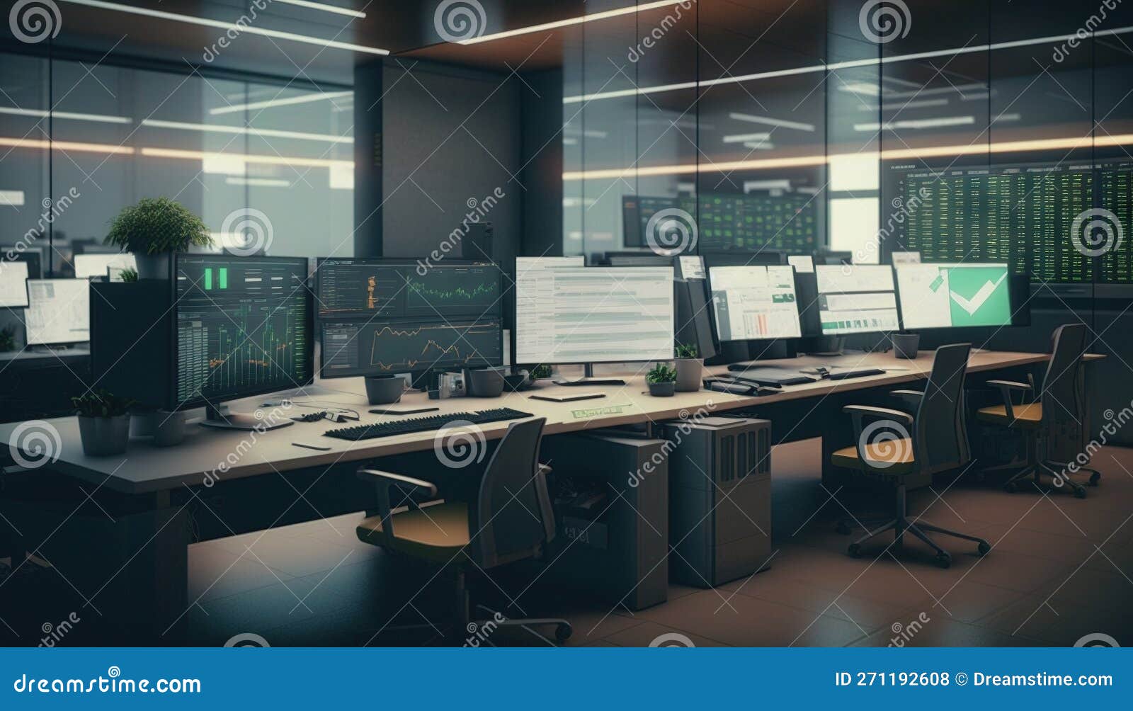 Typical Financial Office, with Rows of Desks and Computer Screens ...